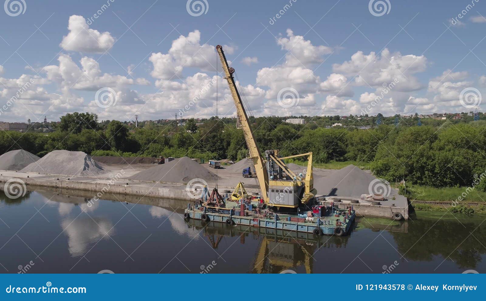 River Crane Excavator on Barge. Stock Footage - Video of water, river ...