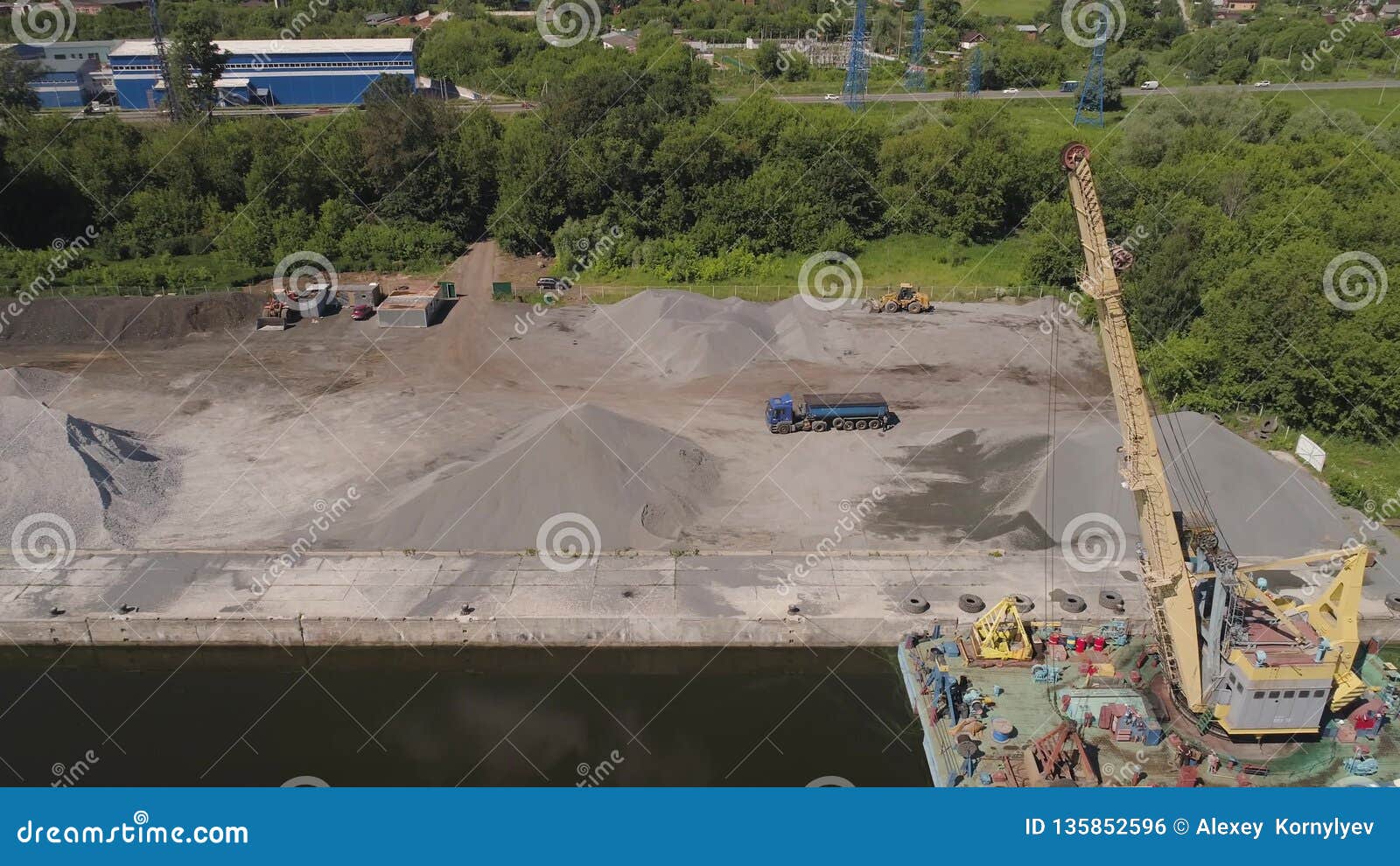 River Crane Excavator on Barge. Stock Footage - Video of port, load ...