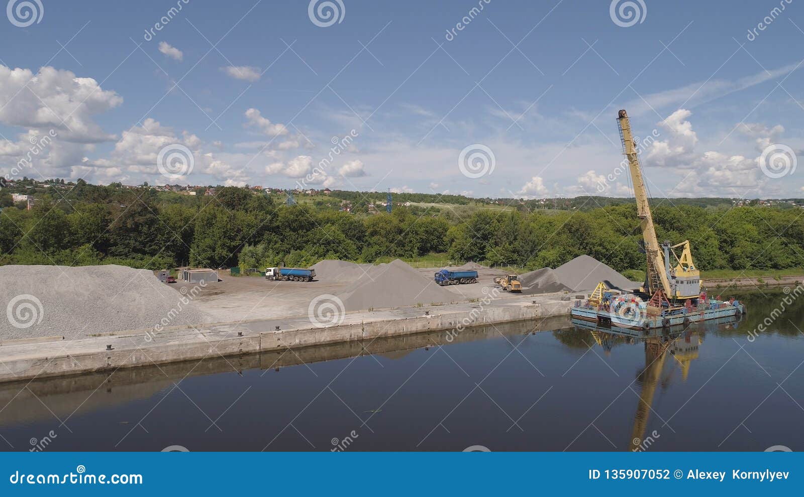 River Crane Excavator on Barge. Stock Photo - Image of ship ...