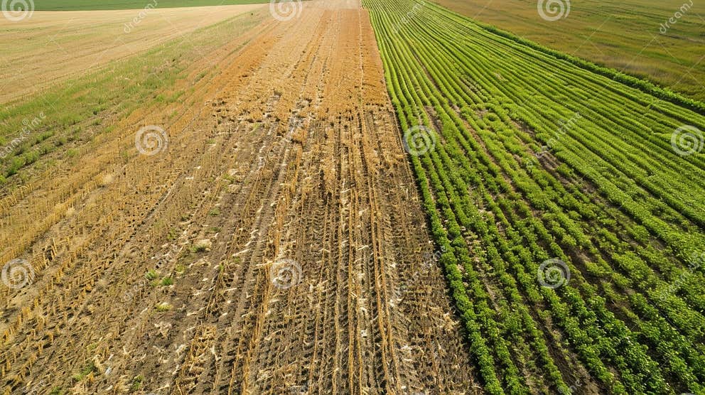 An Aerial View of a Large Field Divided into Different Sections with ...