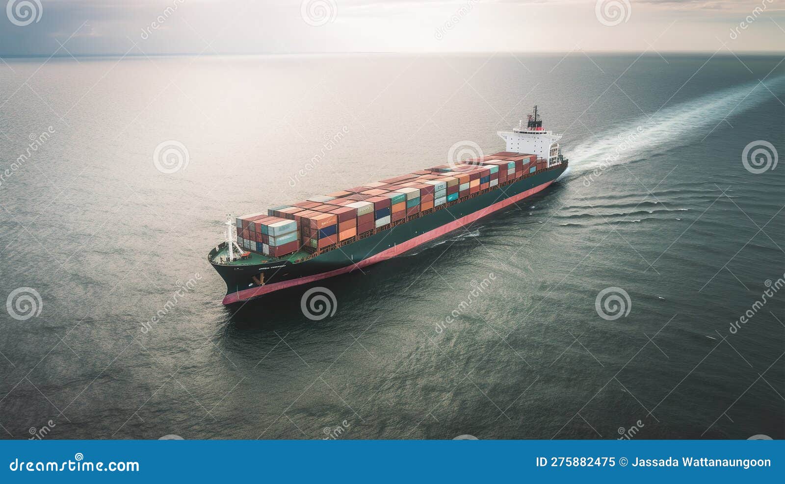 Aerial View of a Large, Heavy Loaded Container Cargo Ship Stock ...