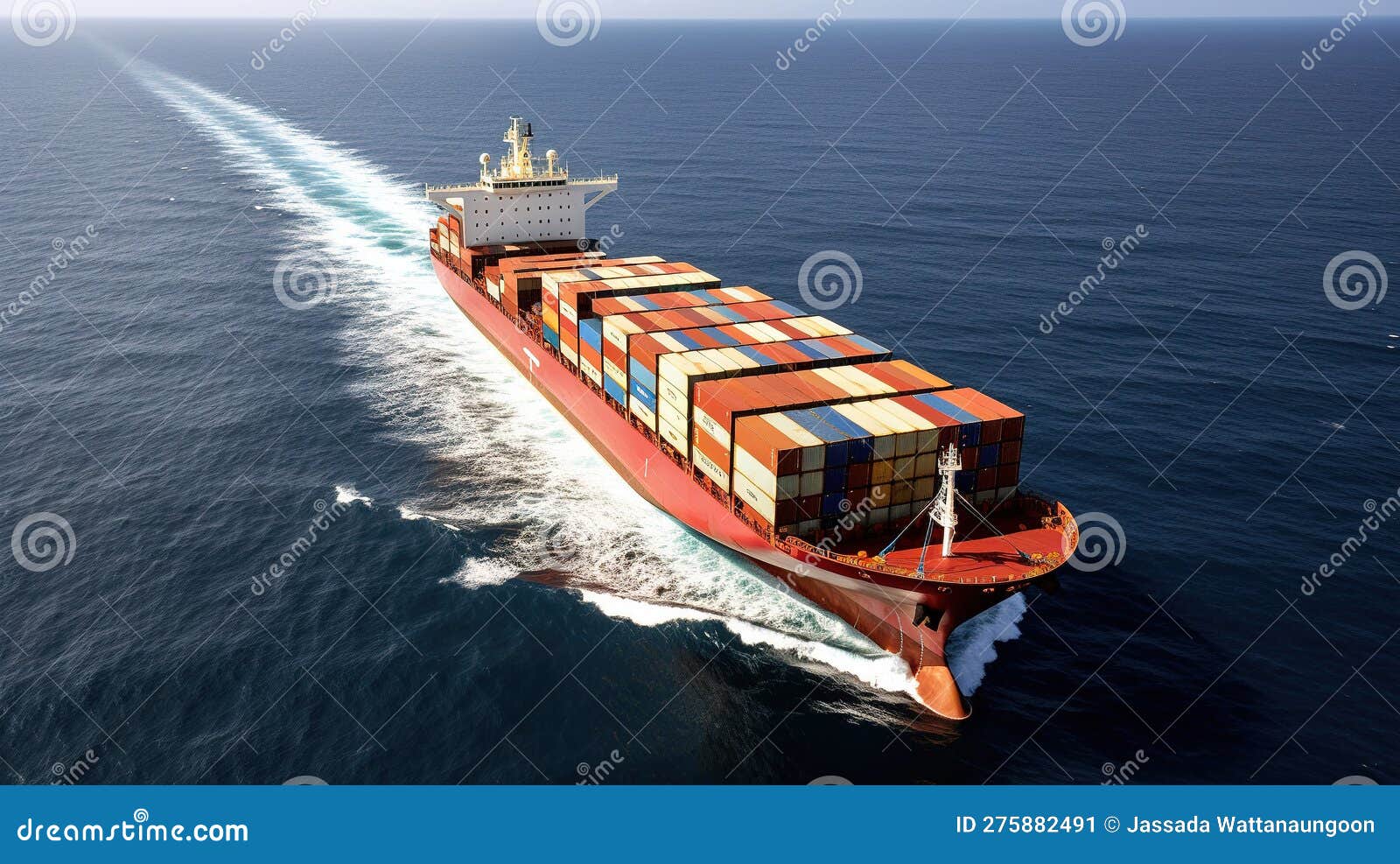 Aerial View of a Large, Heavy Loaded Container Cargo Ship Stock ...