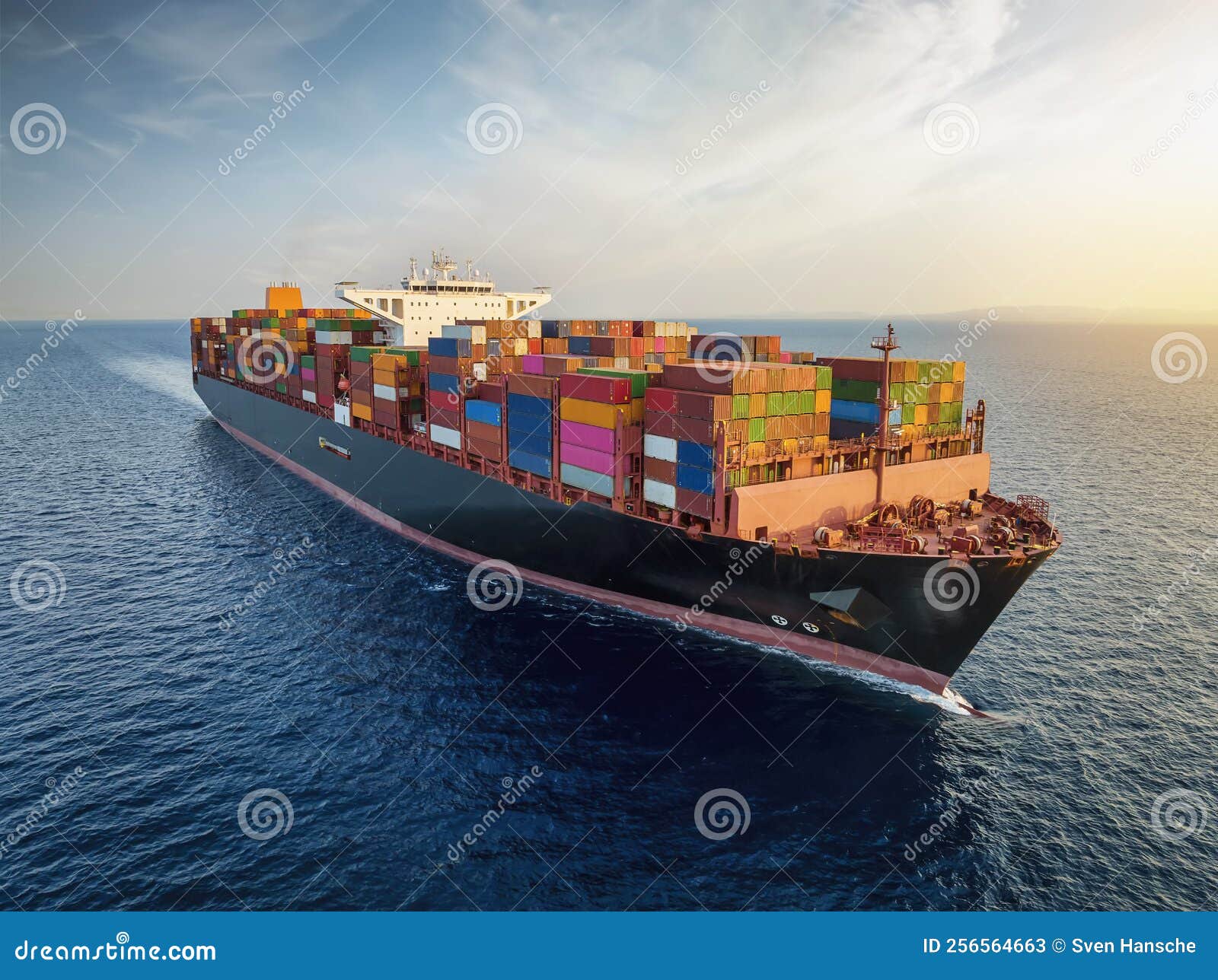Aerial View of a Large, Loaded Container Cargo Ship Stock Image - Image ...