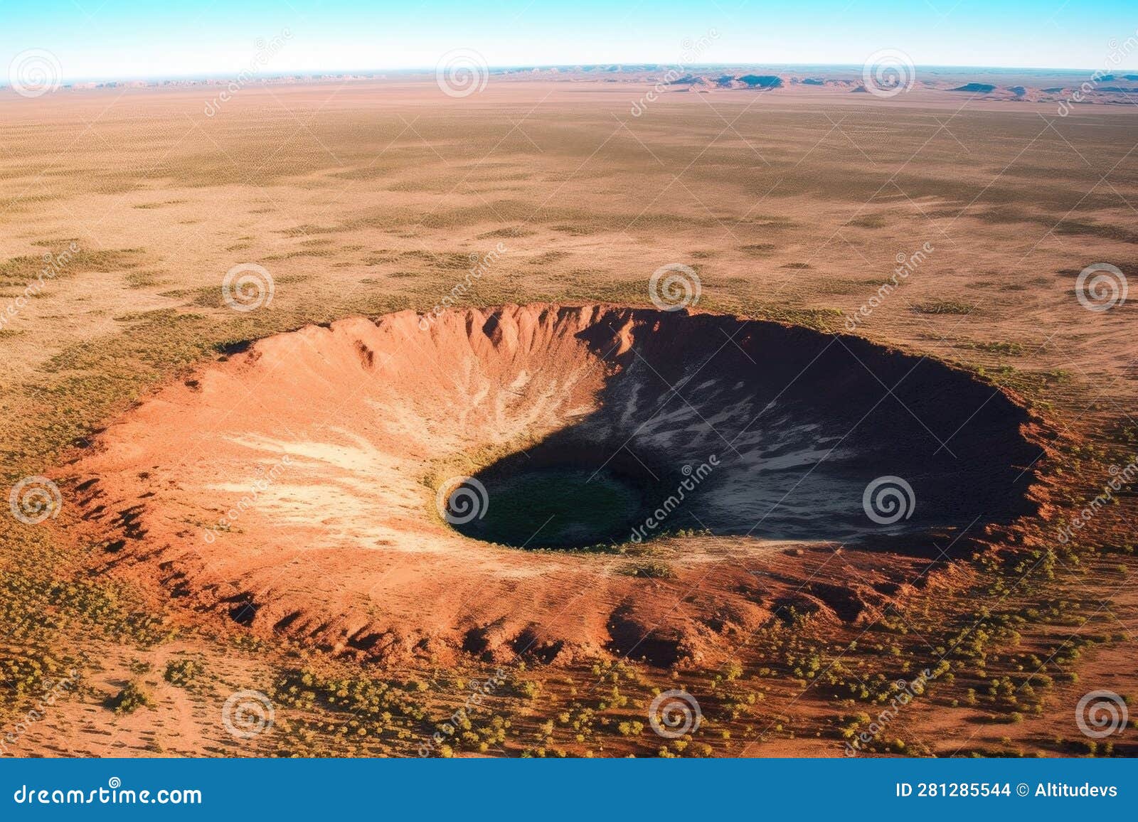 Aerial View of a Large Meteor Impact Crater Stock Photo - Image of zone ...