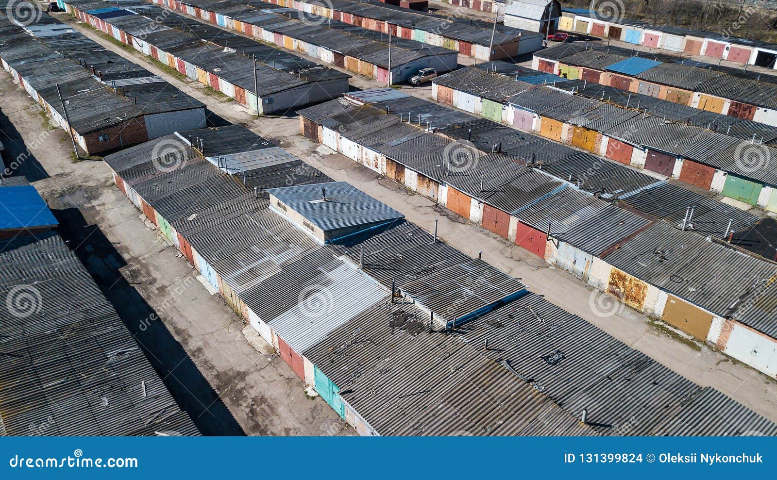 Aerial View of a Large Number of Parking Garages Stock Photo - Image of ...