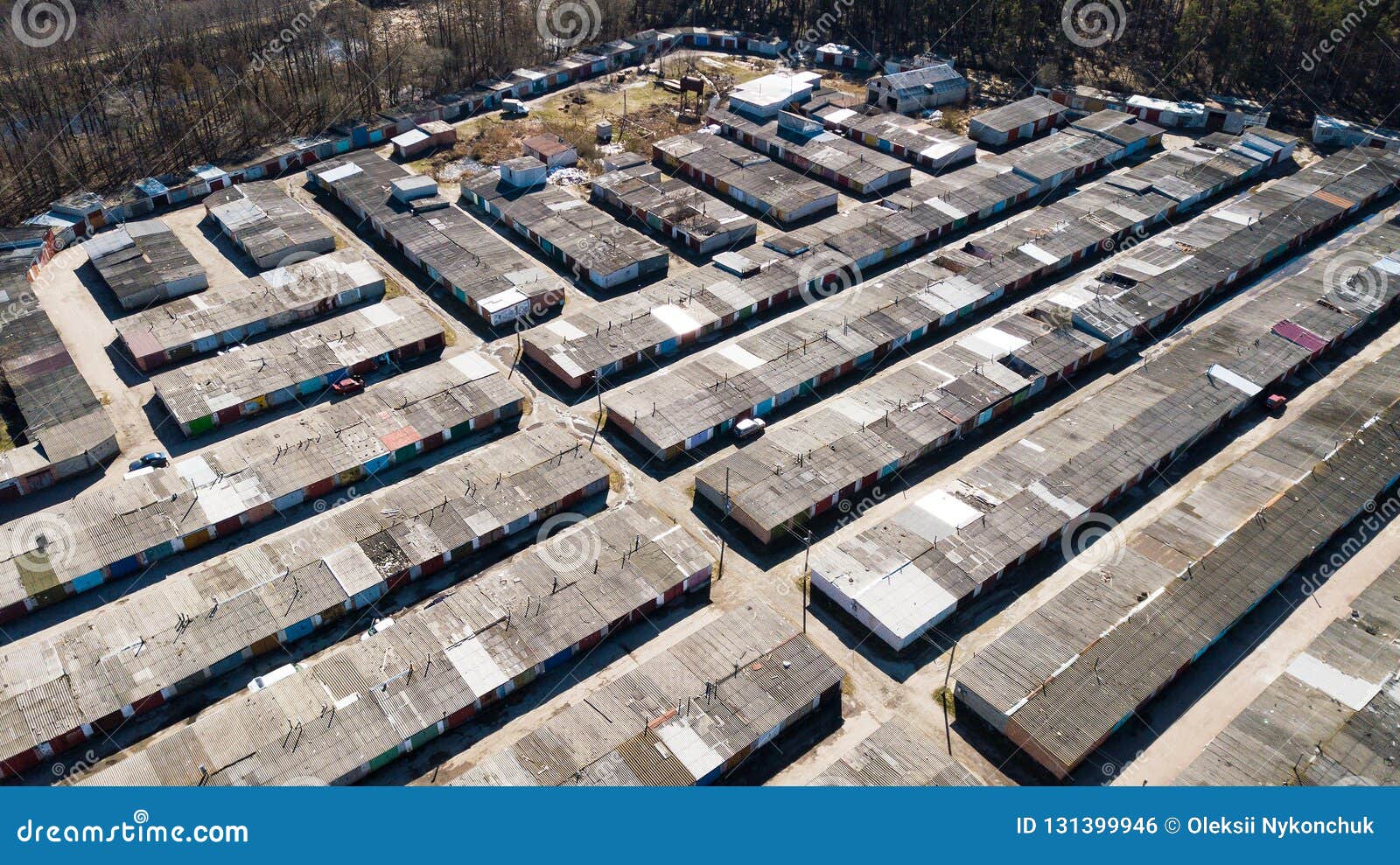 Aerial View of a Large Number of Parking Garages Stock Photo - Image of ...