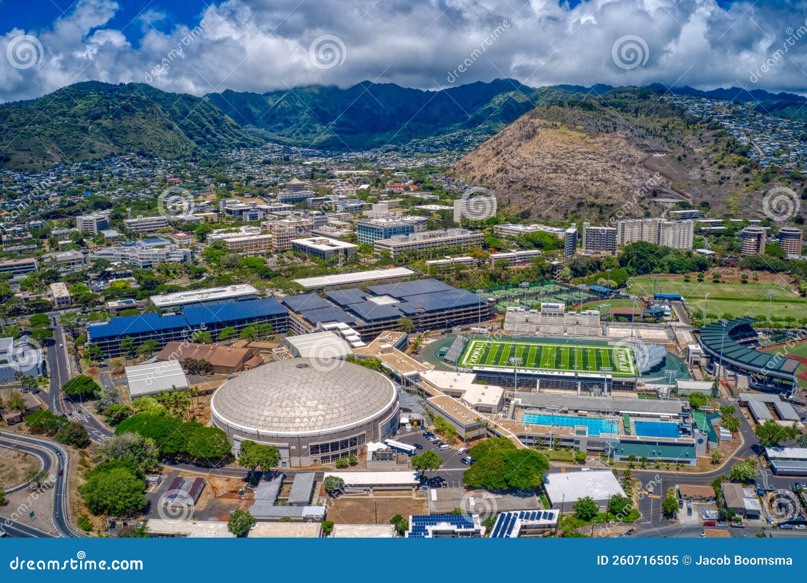 Aerial View of a Large Public University in Honolulu, Hawaii Stock ...