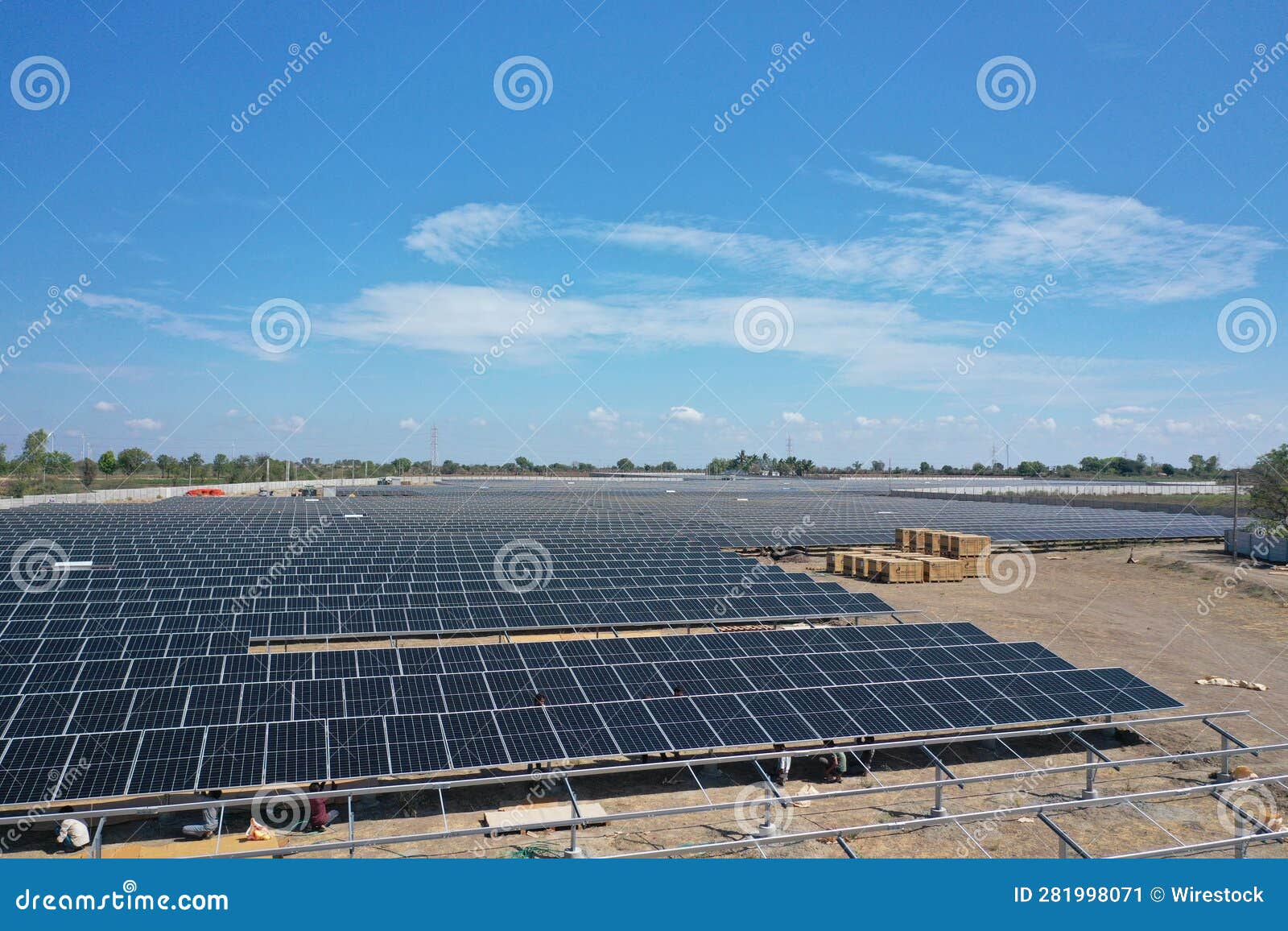 Aerial View of a Large-scale Solar Farm with an Array of Black Solar ...