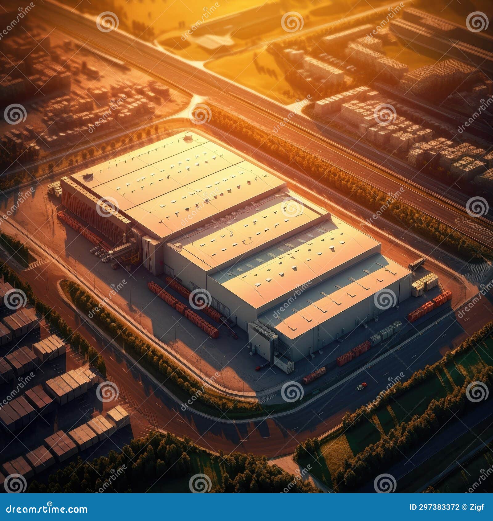 Aerial View of a Large Warehouse in the Middle of a City Stock ...