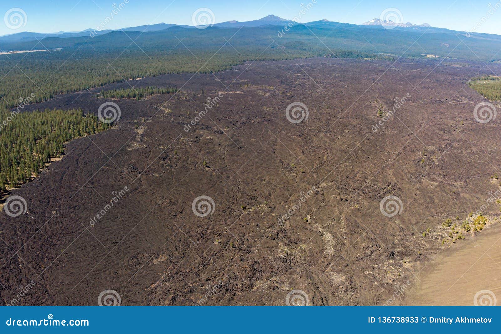 Aerial View of Lava Fields Surrounding Lava Butte Cinder Cone Stock ...