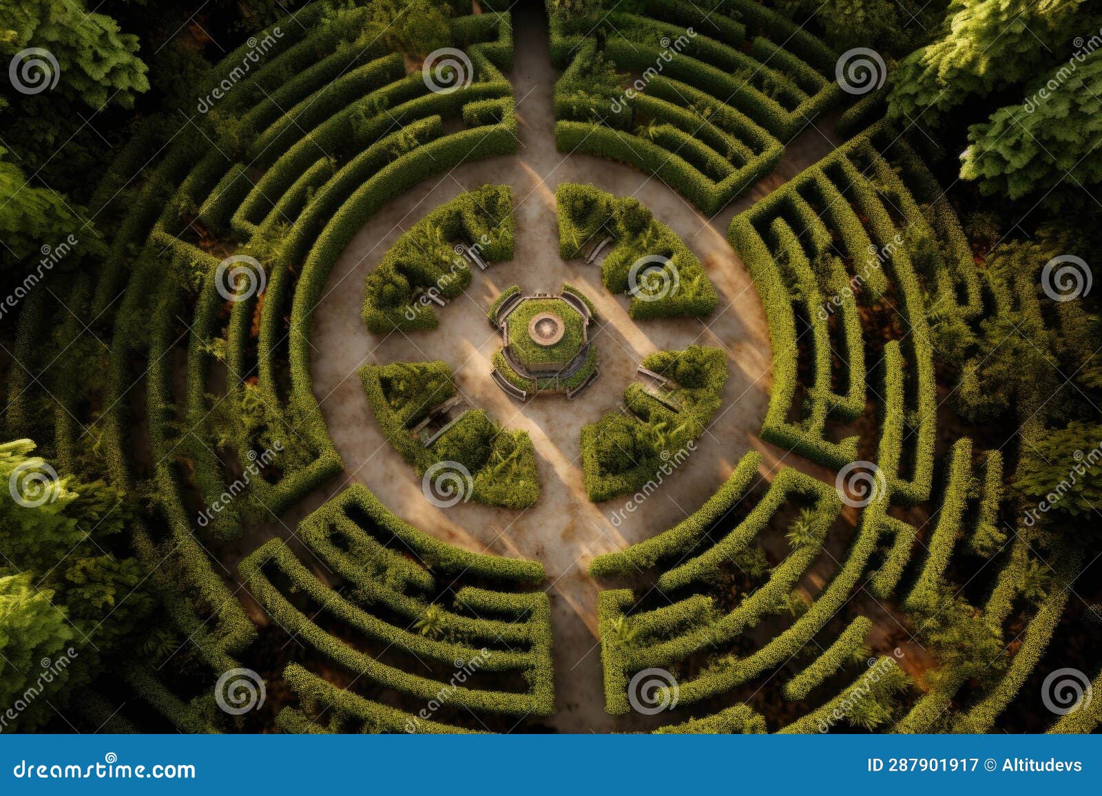 Aerial View of a Leaf-covered Labyrinth Design Stock Image - Image of ...