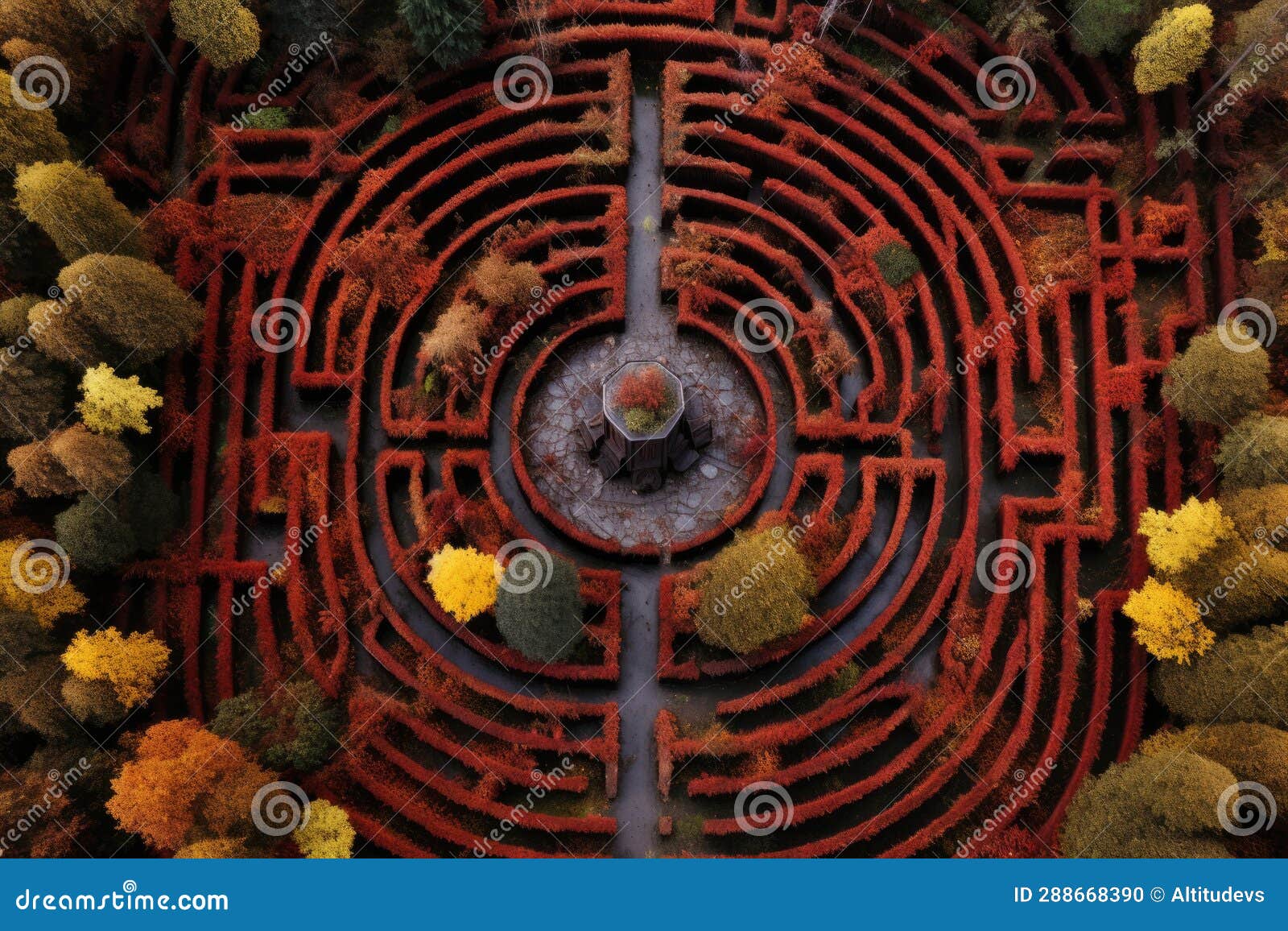 Aerial View of a Leaf-covered Labyrinth Design Stock Photo - Image of ...