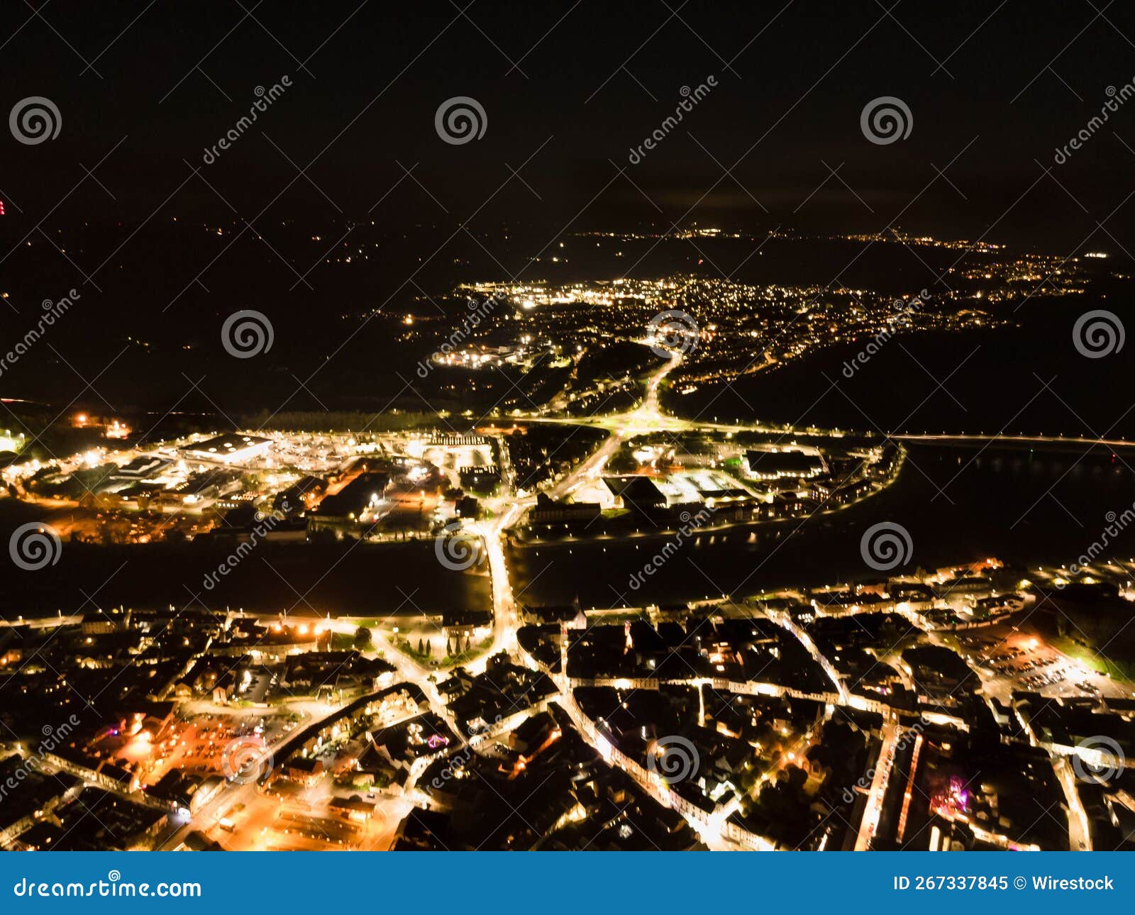 Aerial View of the Lights of a City at Night Stock Image - Image of ...