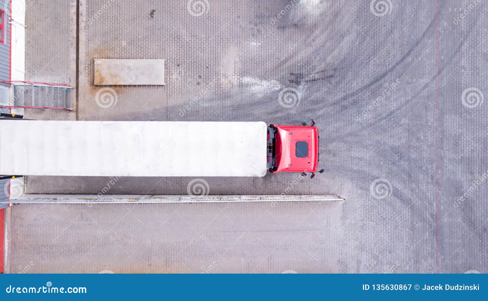 Aerial View of Loading Warehouse with Semi Truck. Aerial Stock Image ...