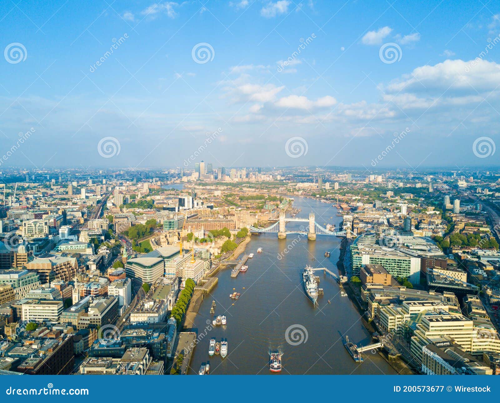 Aerial View of London with the Thames River and Tower Bridge Stock ...