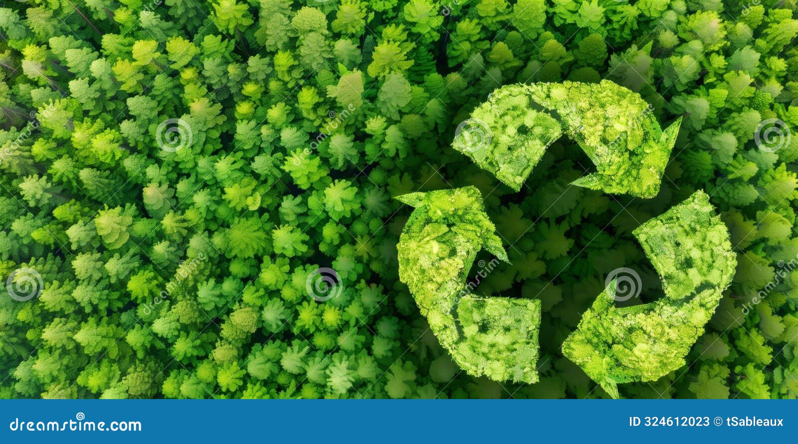 Aerial View of a Lush Forest Forming a Recycling Symbol Stock Image ...