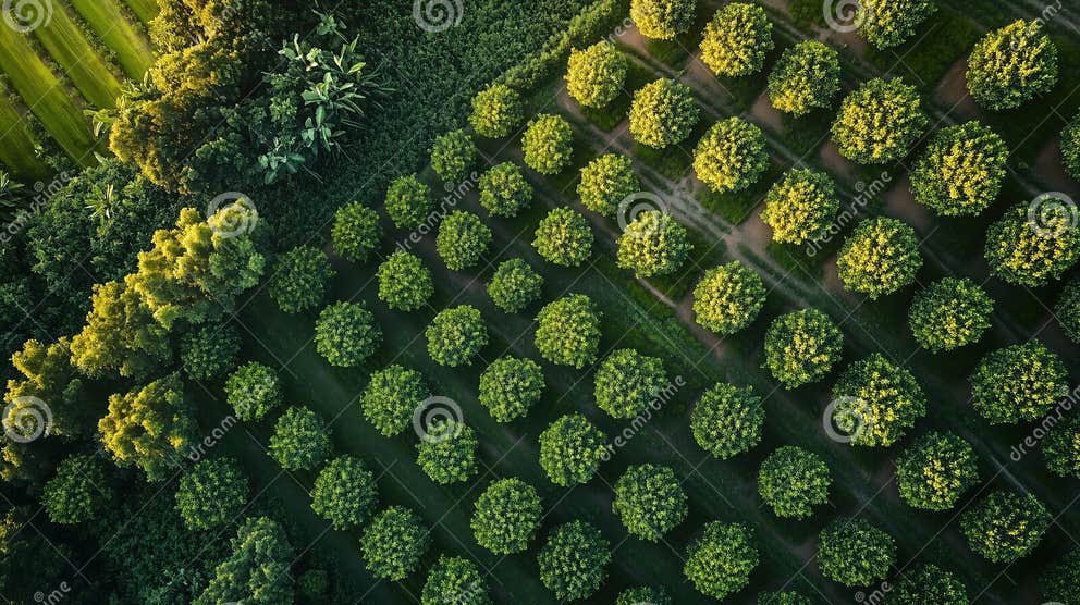 Aerial View Lush Green Orchards and Fields Stock Photo - Image of ...