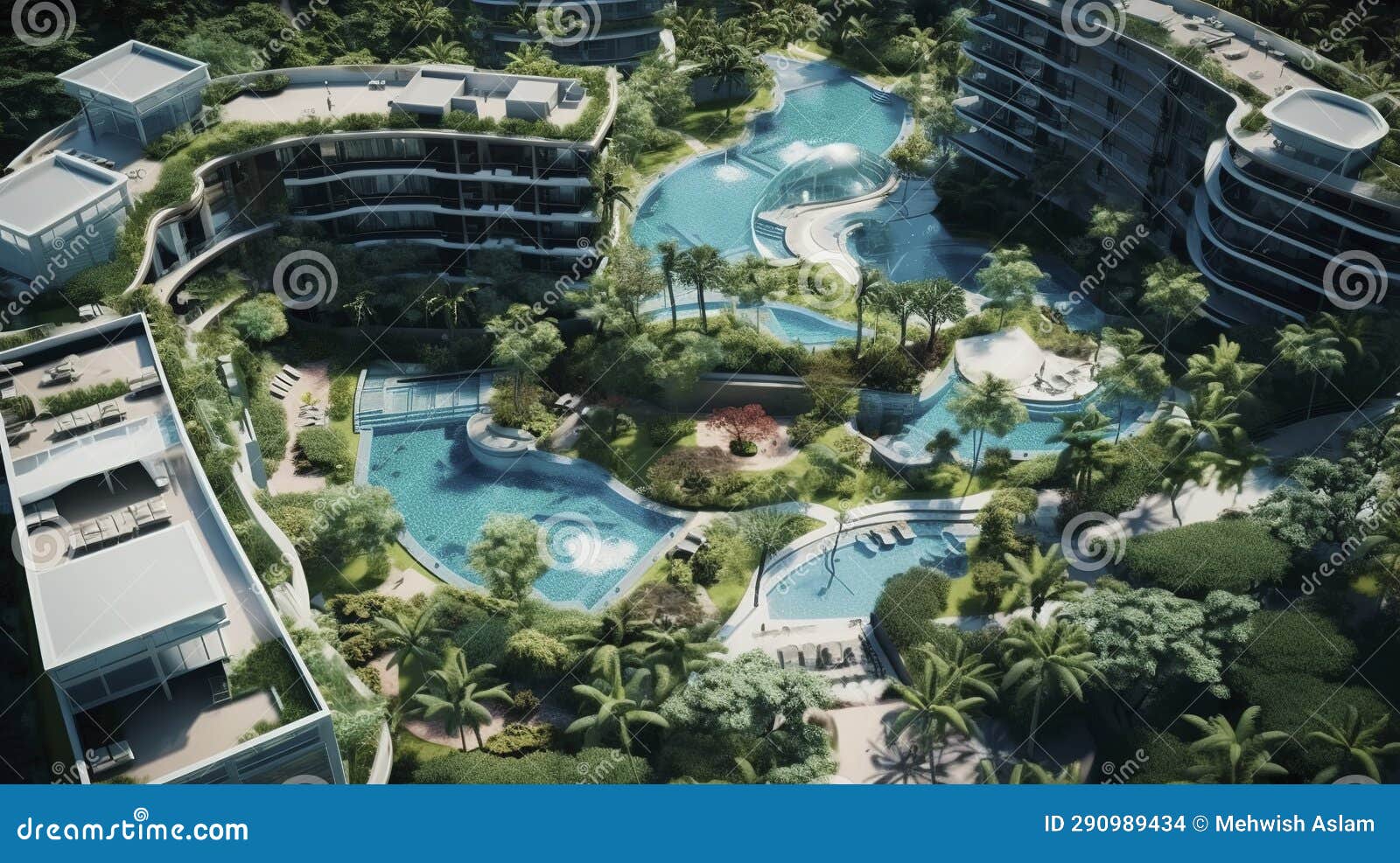 An Aerial View of a Luxury Condo Complex with Swimming Pools and ...