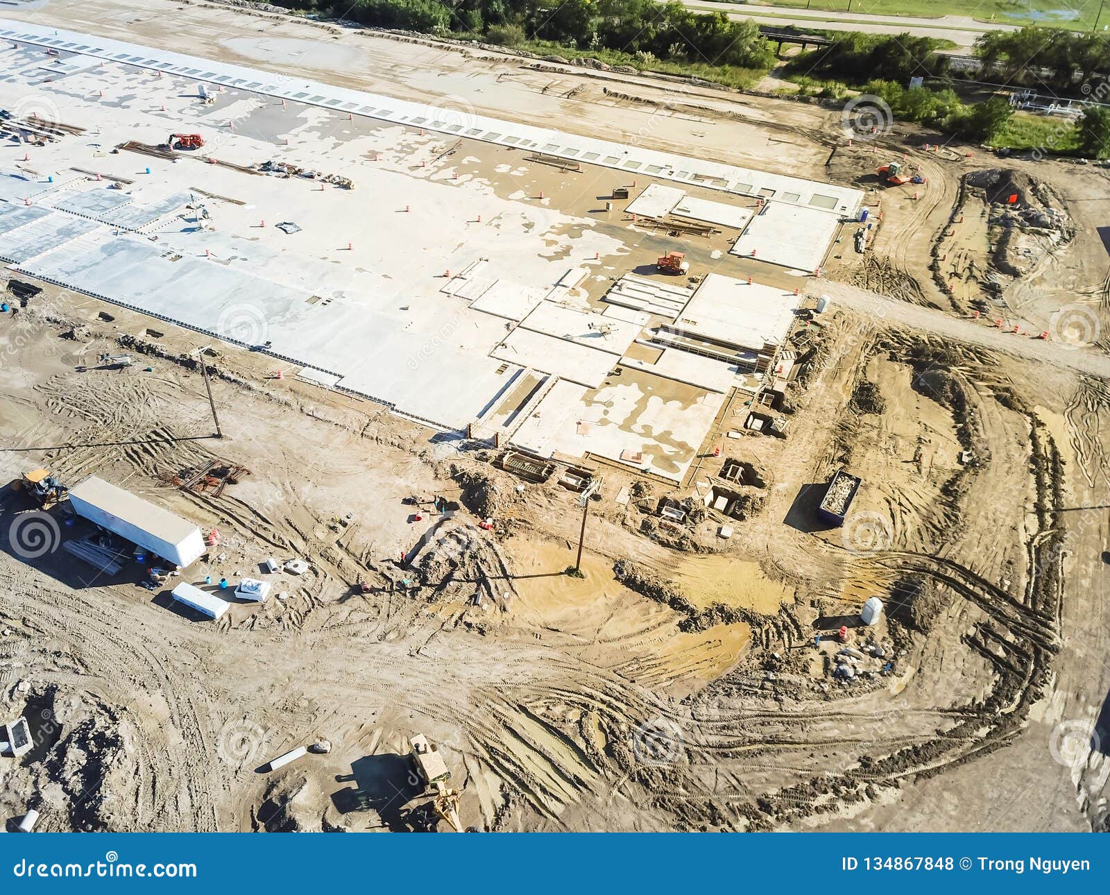Aerial View Machinery Working with Footing and Foundation Concrete ... Aerial View Machinery Working with Footing and Foundation Concrete ...