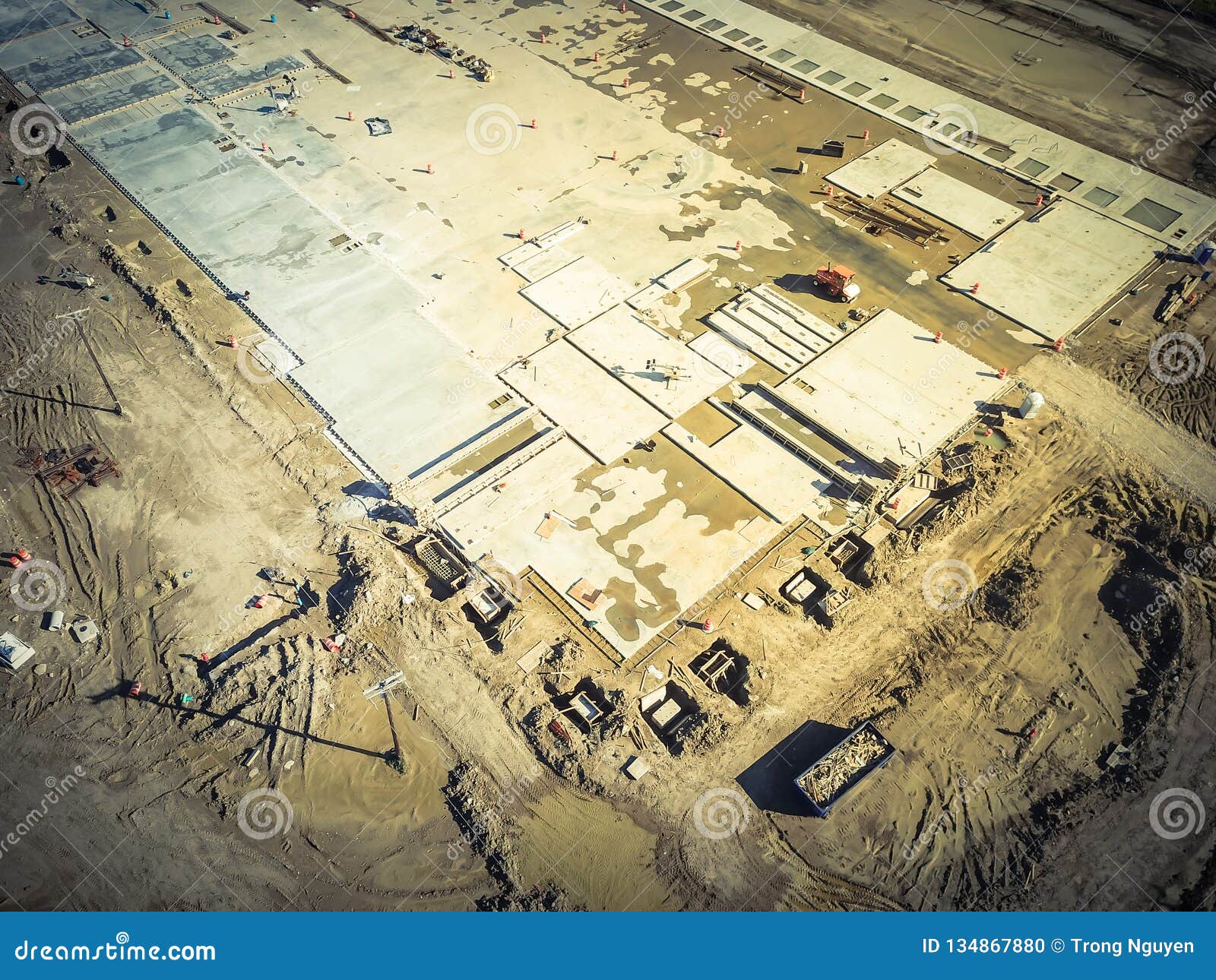 Aerial View Machinery Working with Footing and Foundation Concrete ... Aerial View Machinery Working with Footing and Foundation Concrete ...