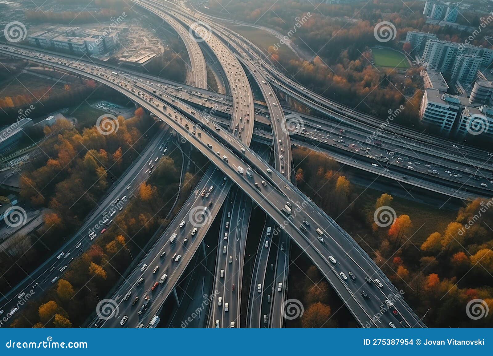 Aerial View of a Major Highway during Rush Hour Traffic Created by ...