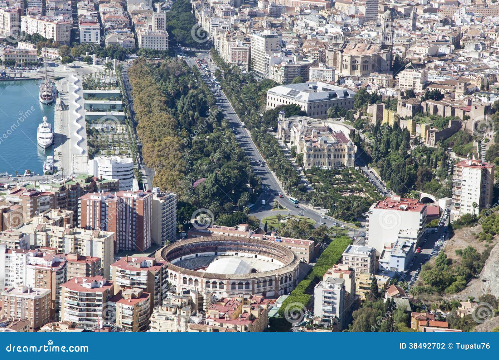 Aerial View of Malaga Downtown with Its Bull Ring. Stock Photo - Image ...