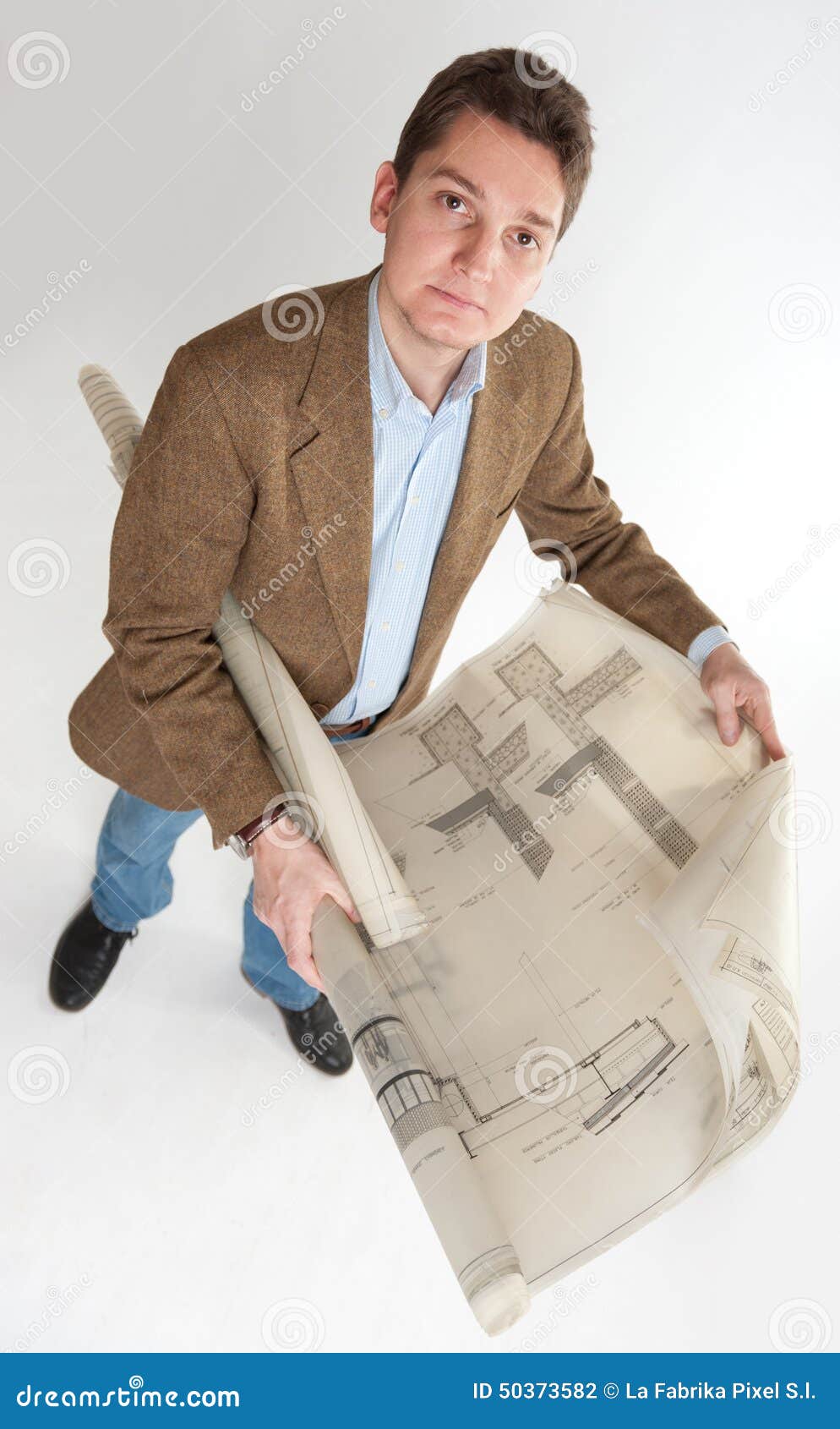 Aerial View of Man with Plans Stock Photo - Image of vest, hold: 50373582