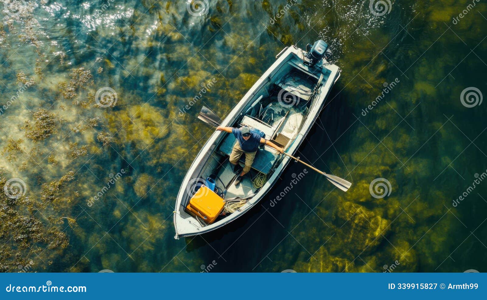 Aerial View of a Man Rowing a Boat in the Sea Stock Illustration ...