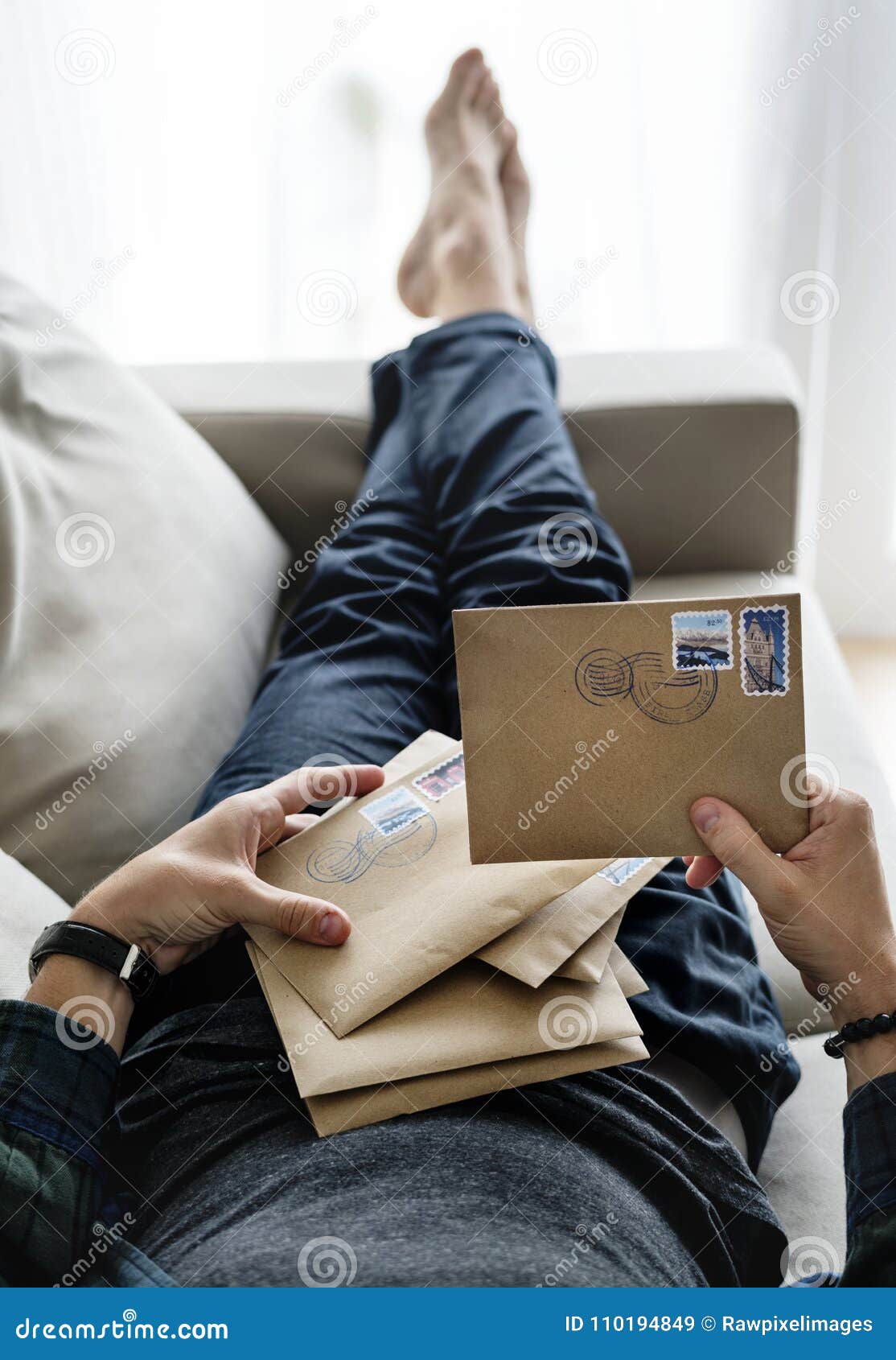 Aerial View of a Man Sorting an Envelope Stock Image - Image of post ...