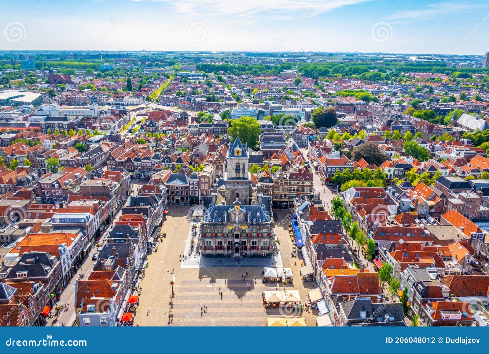 Aerial View of Markt Square Dominated by Town Hall of Delft ...