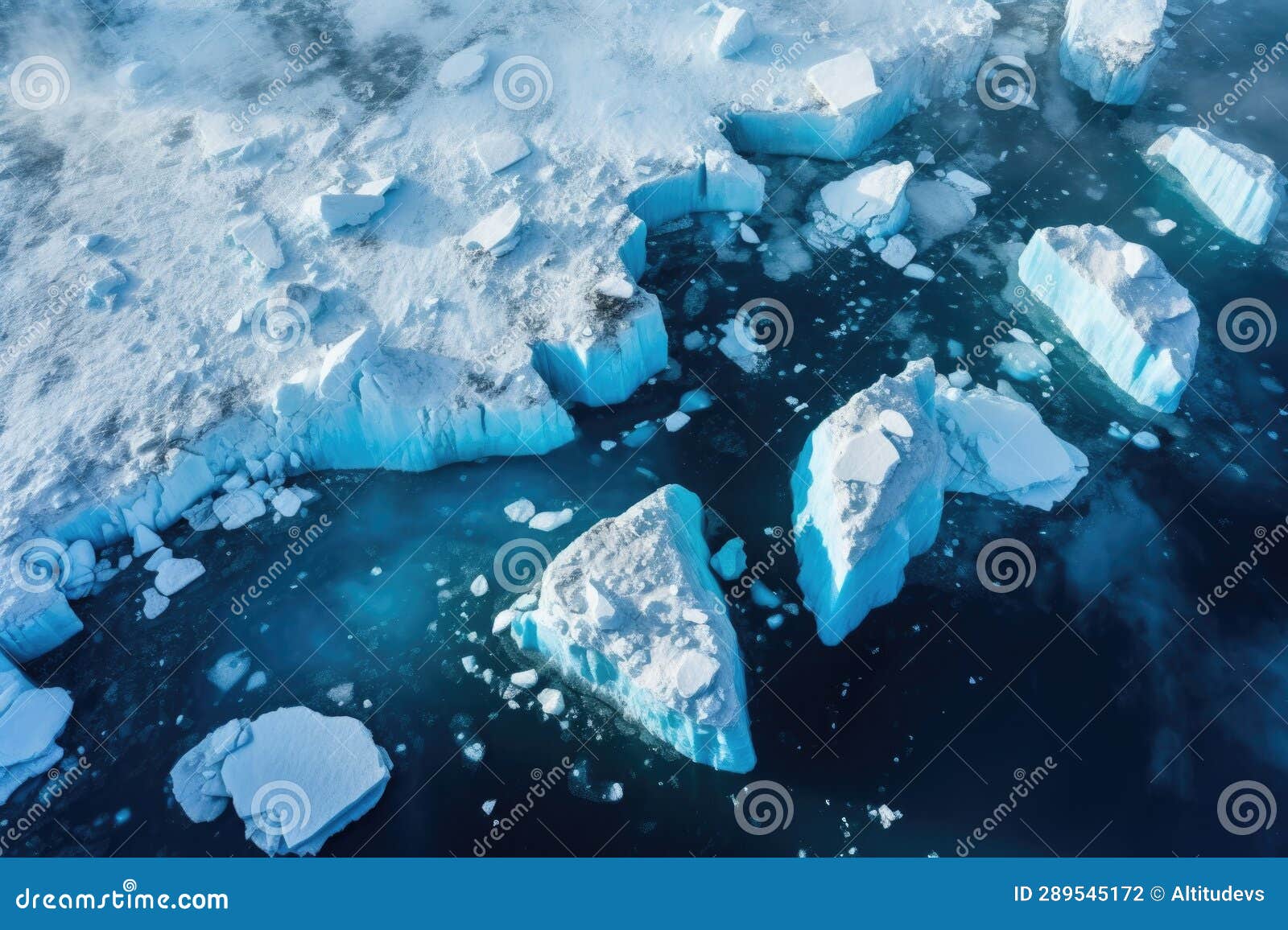 Aerial View of Massive Ice Chunks Falling into the Sea Stock Photo ...