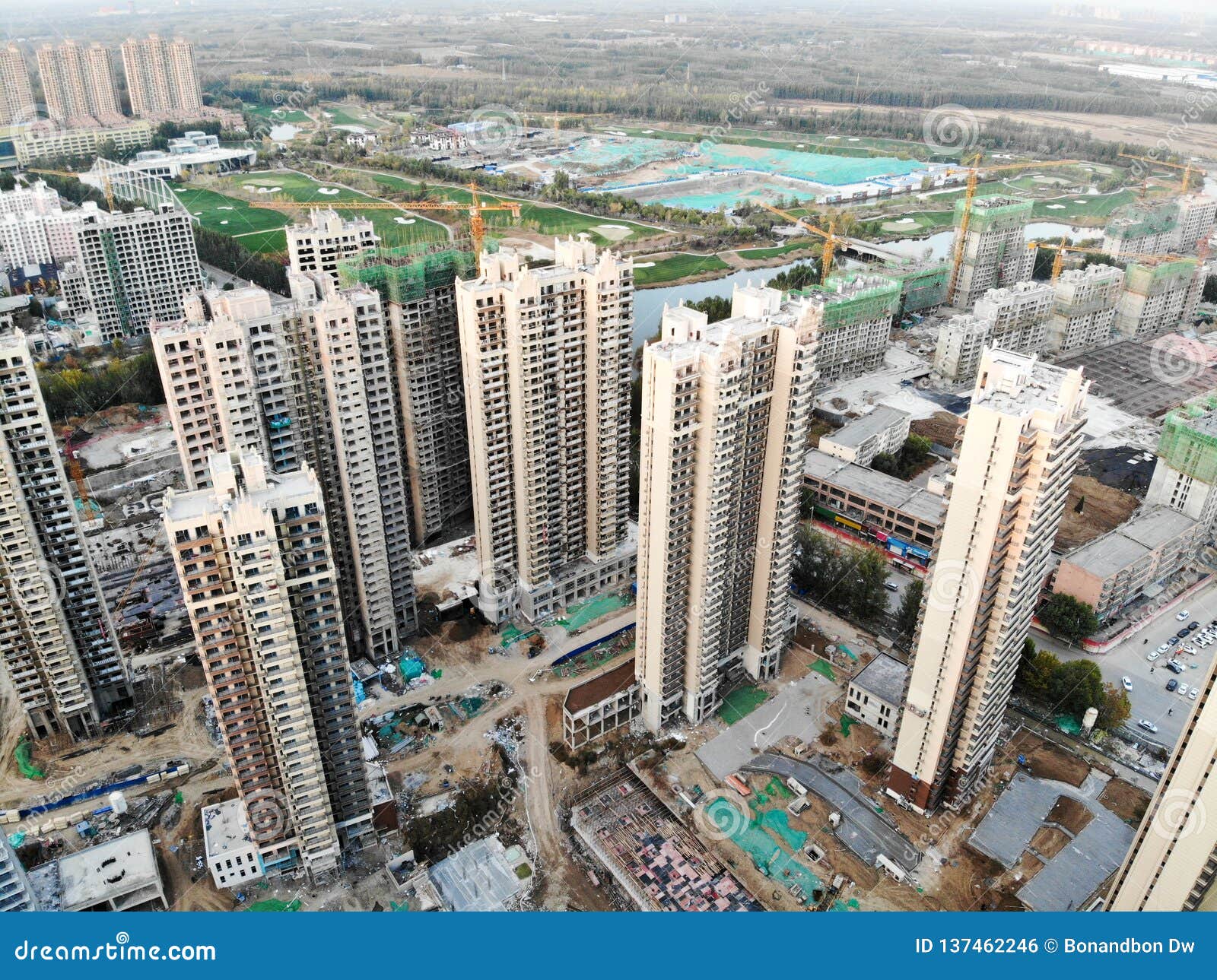 Aerial View of Massive Identical Buildings Site in Construction with ...