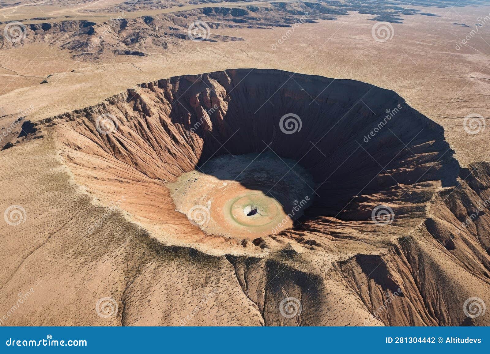 Aerial View of a Massive Meteor Impact Crater Stock Illustration ...