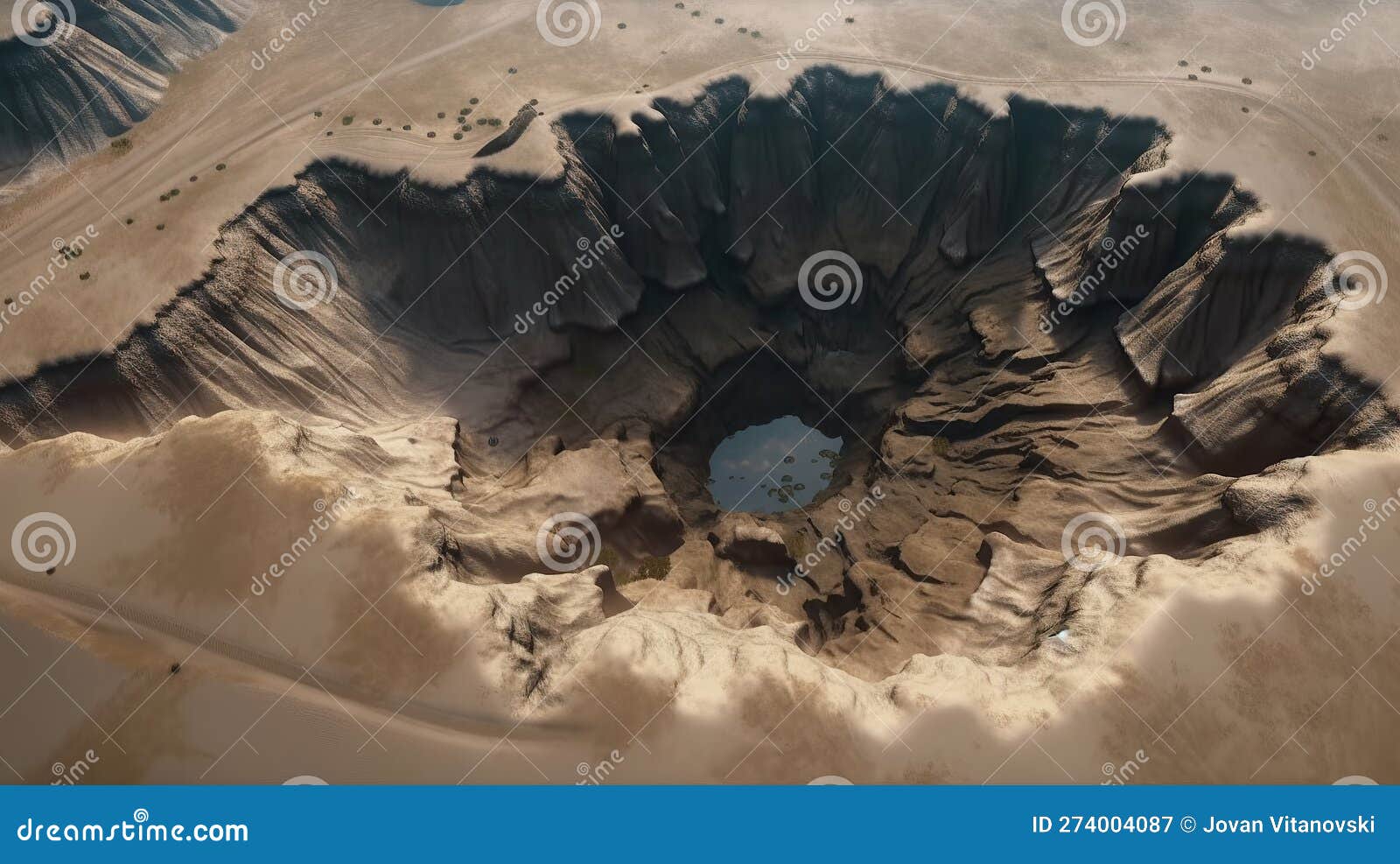 Aerial View of a Massive Sand Deep Pit in the Desert Created by ...
