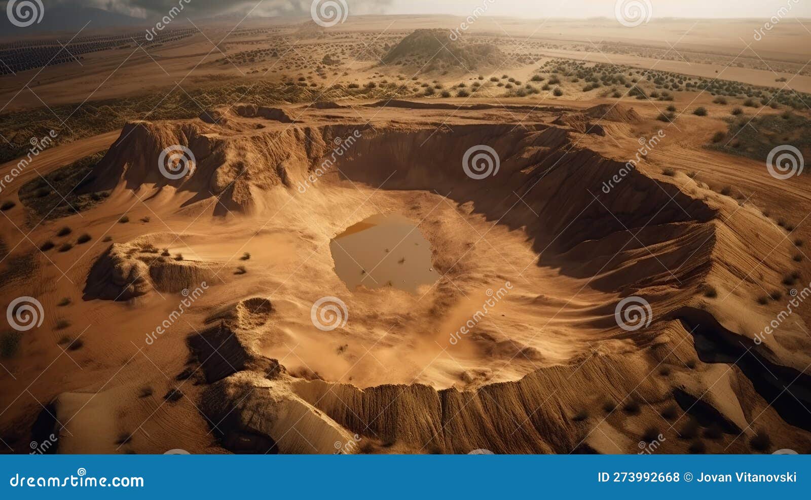 Aerial View of a Massive Sand Deep Pit in the Desert Created by ...