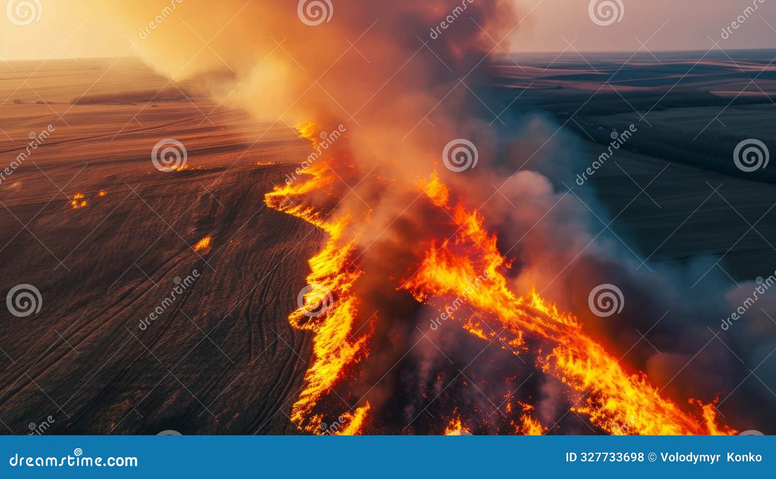 Aerial View of a Massive Wildfire in Open Fields with Dramatic Smoke ...