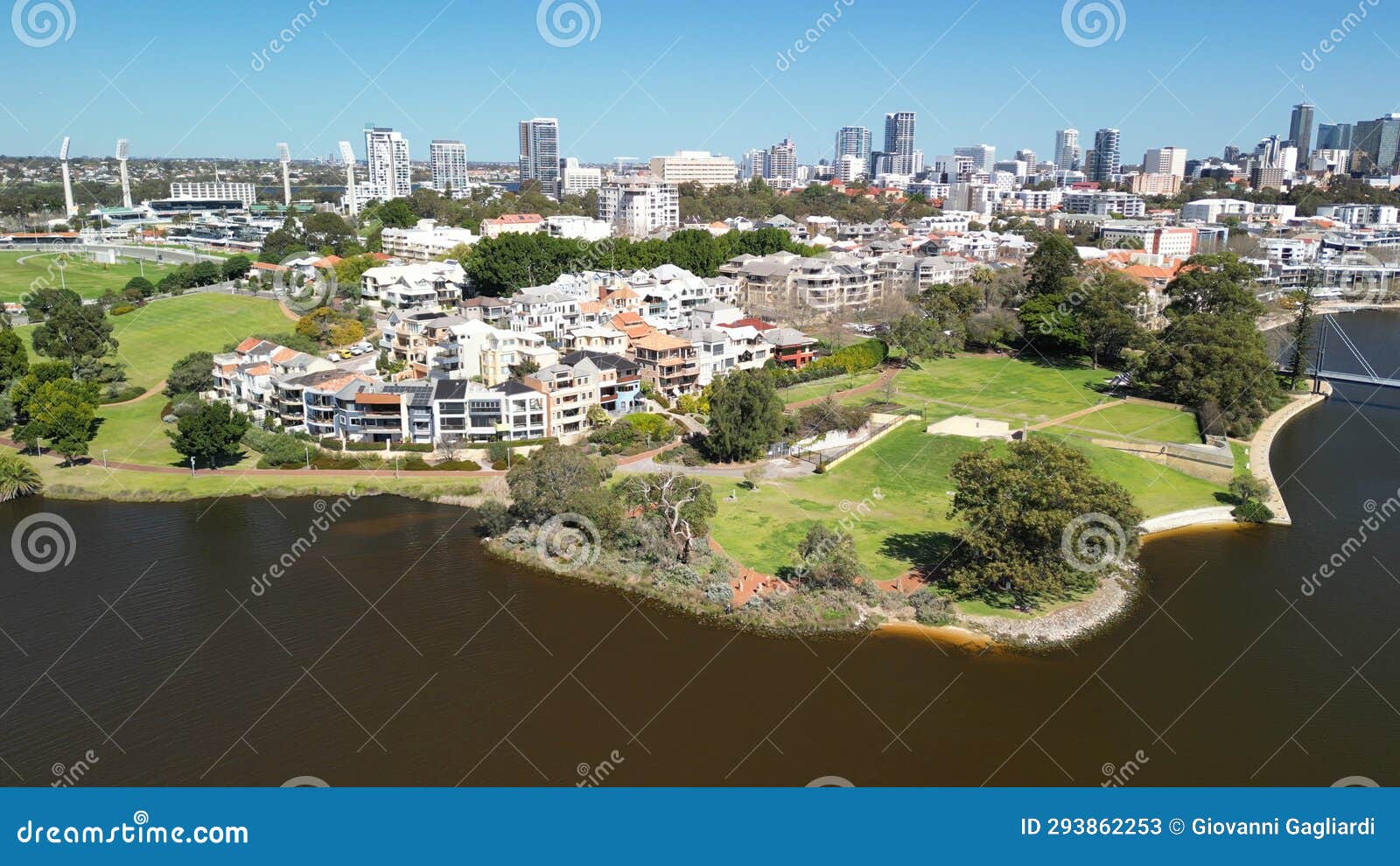 Aerial View of Matagarup Bridge and Swan River in Perth Stock Image ...