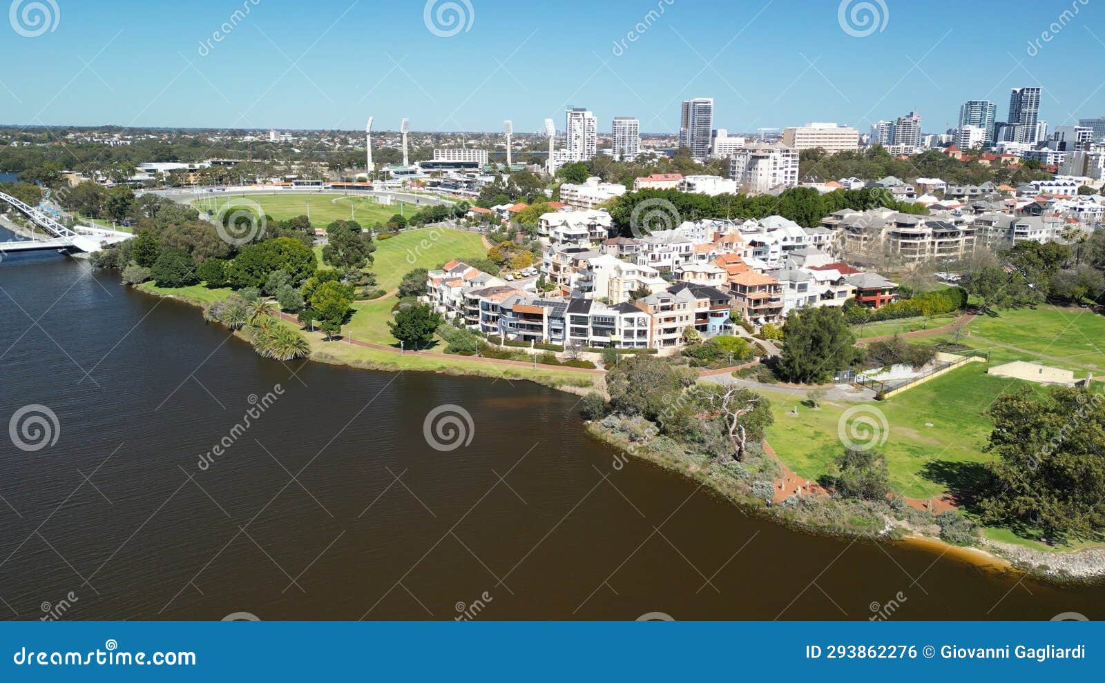 Aerial View of Matagarup Bridge and Swan River in Perth Stock Photo ...