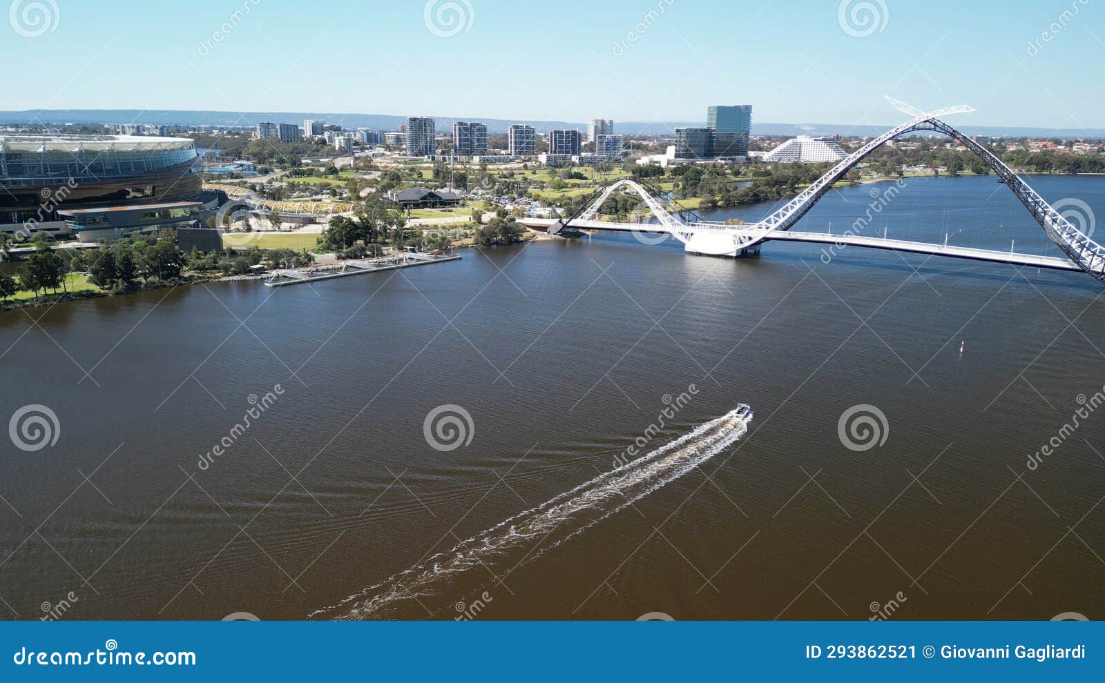 Aerial View of Matagarup Bridge and Swan River in Perth Stock Image ...