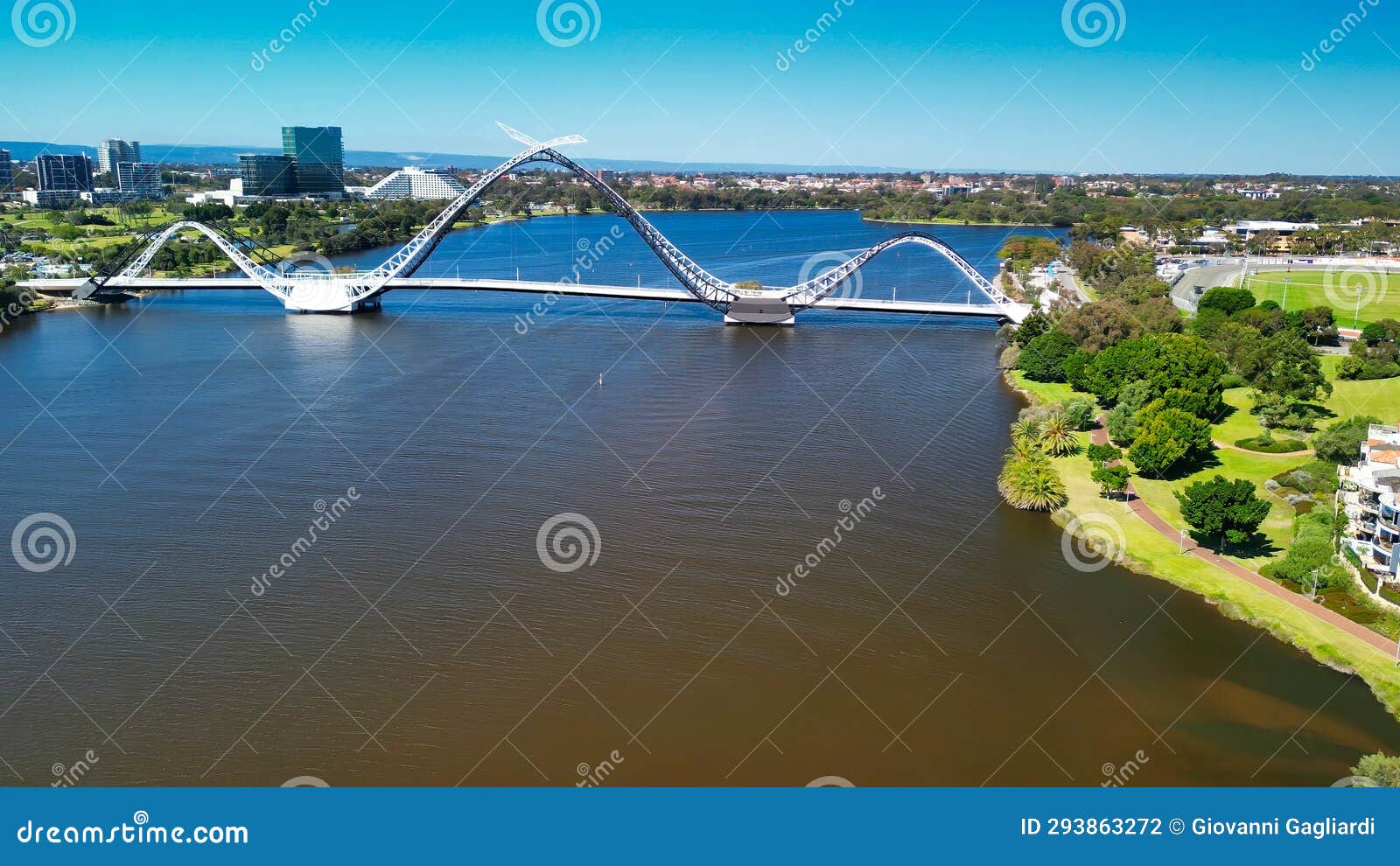 Aerial View of Matagarup Bridge and Swan River in Perth Stock Photo ...