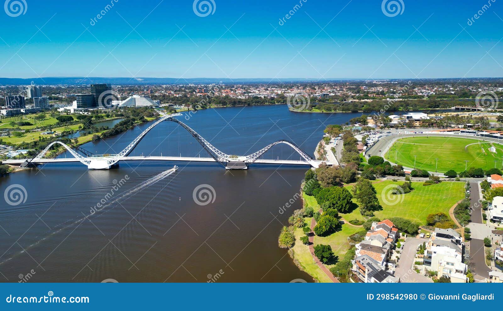 Aerial View of Matagarup Bridge and Swan River in Perth Stock Photo ...