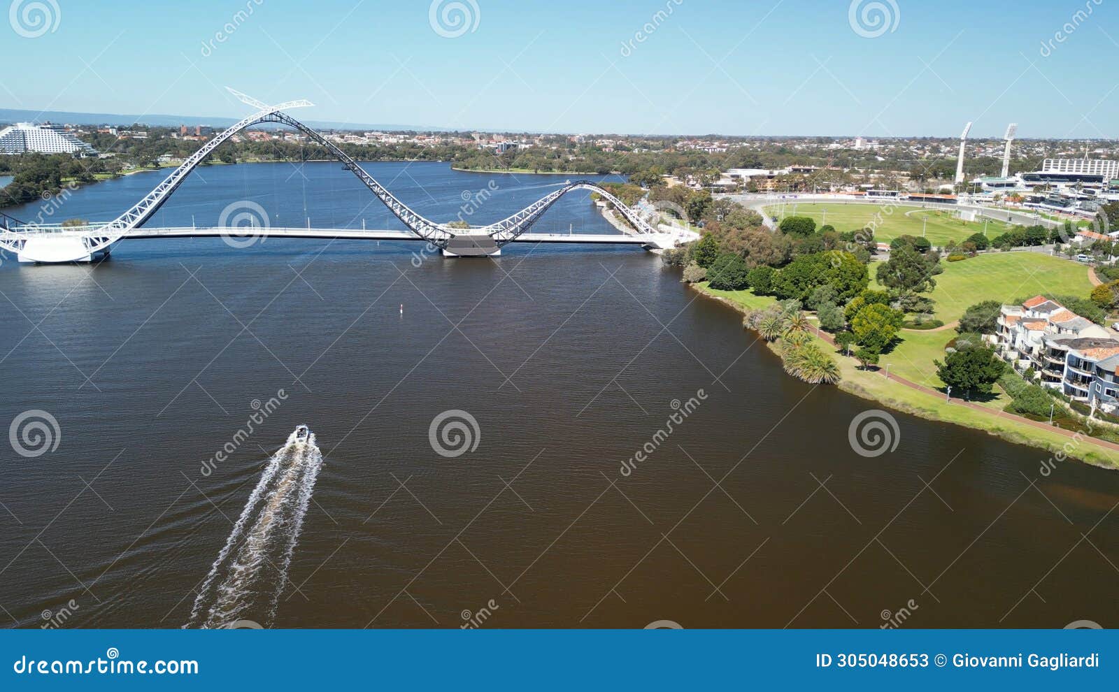 Aerial View of Matagarup Bridge and Swan River in Perth Stock Image ...