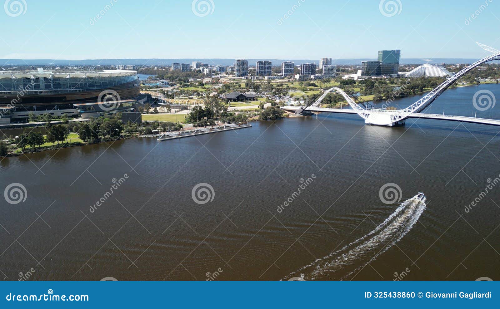 Aerial View of Matagarup Bridge and Swan River in Perth Stock Photo ...