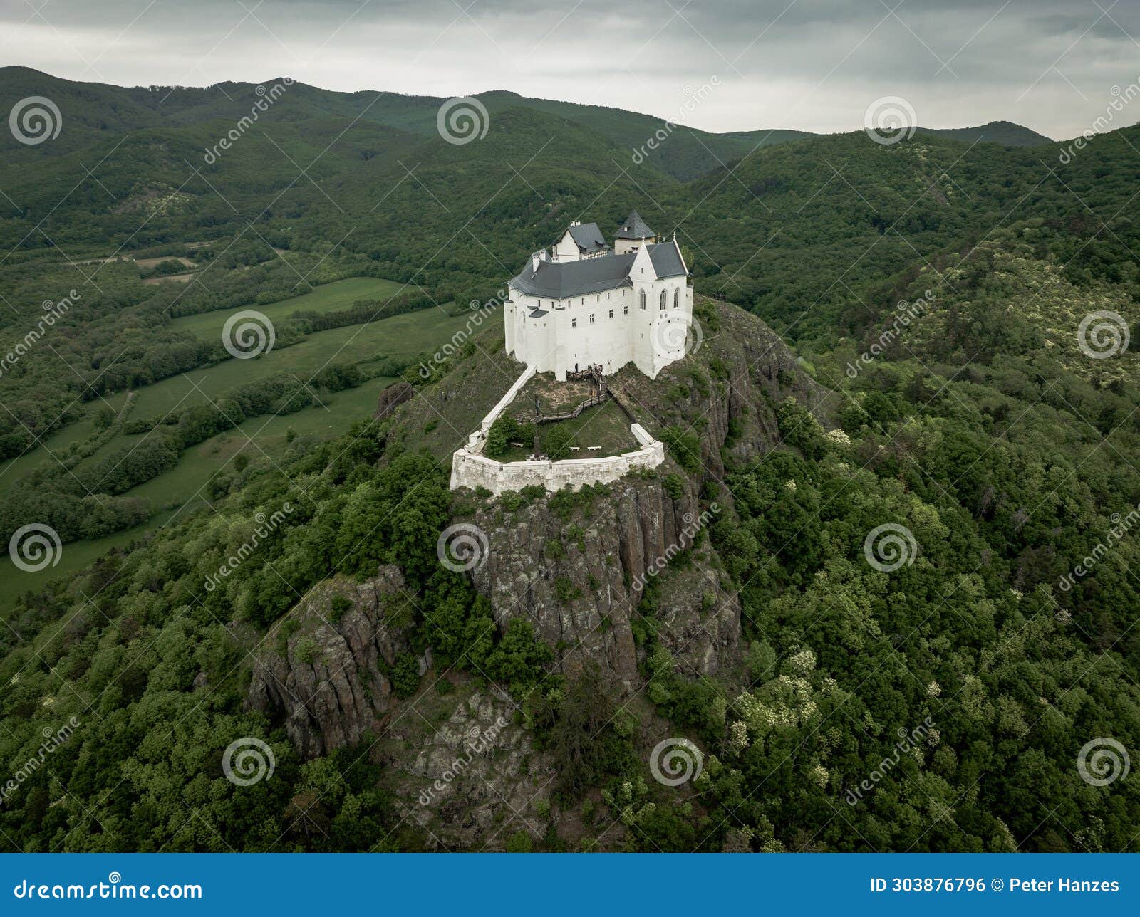 Aerial View of a Medieval Castle on a Hilltop in Fuzer, Hungary Stock ...