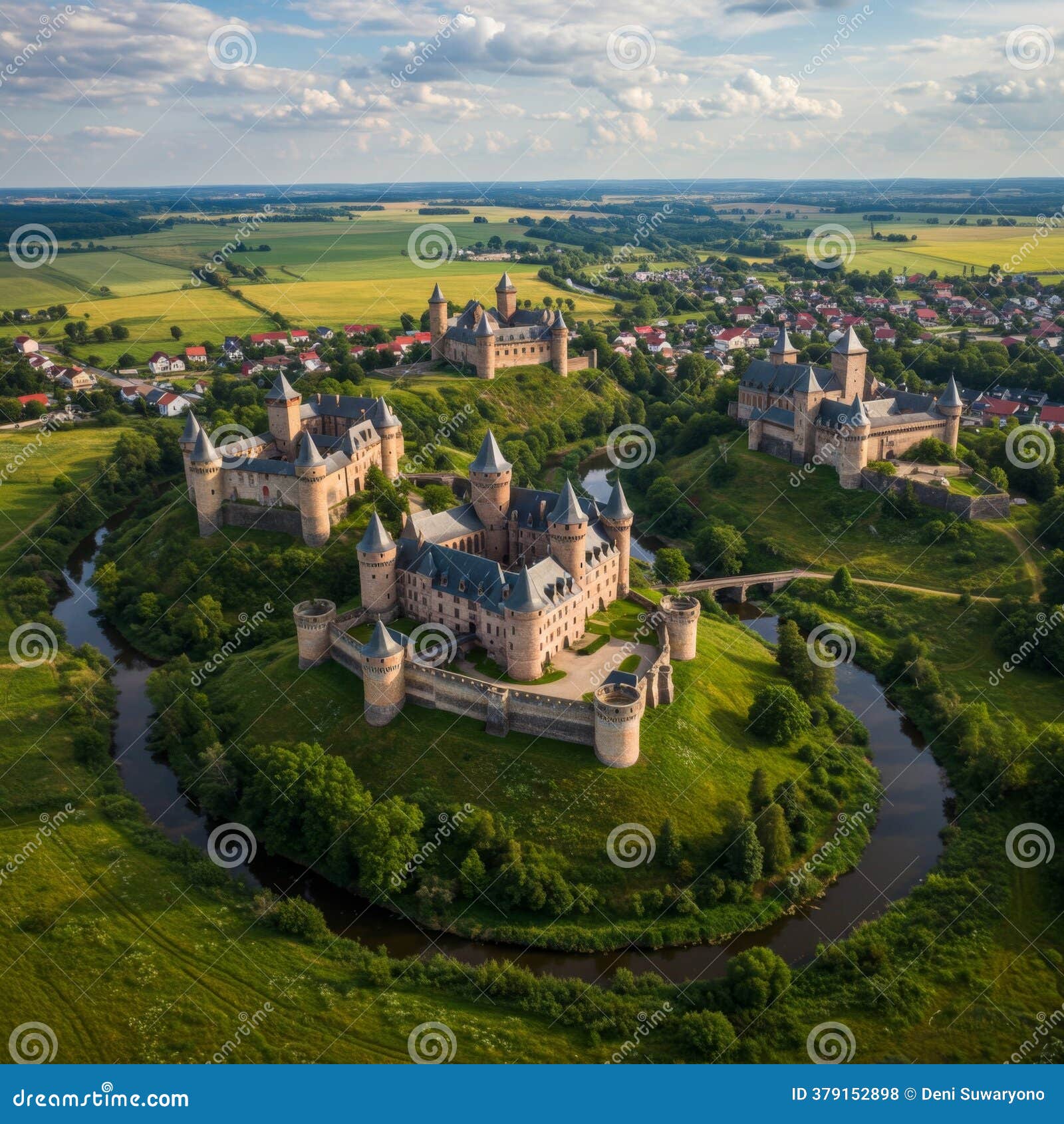 Medieval Castles. Fairytale Buildings, Fortress And Royal Palaces. Flat ...