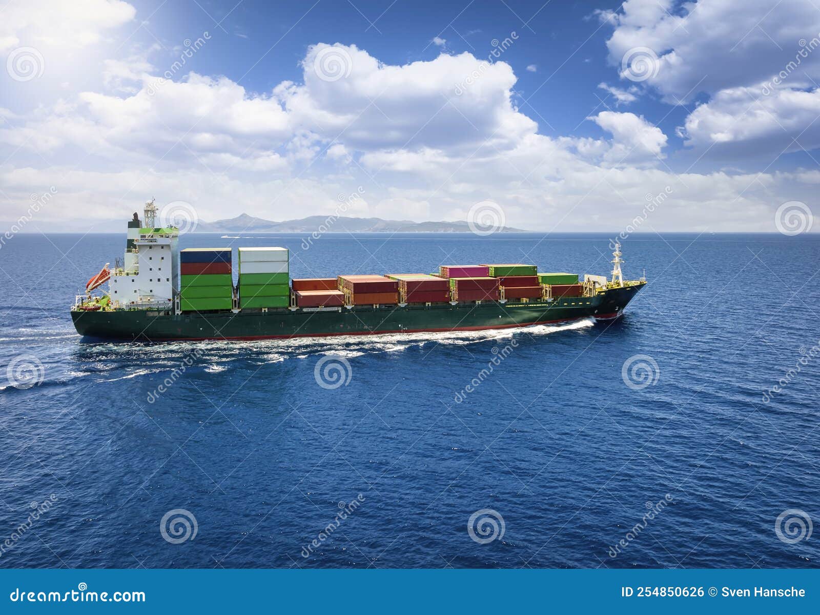 Aerial View of a Medium Sized Cargo Container Ship Stock Photo - Image ...