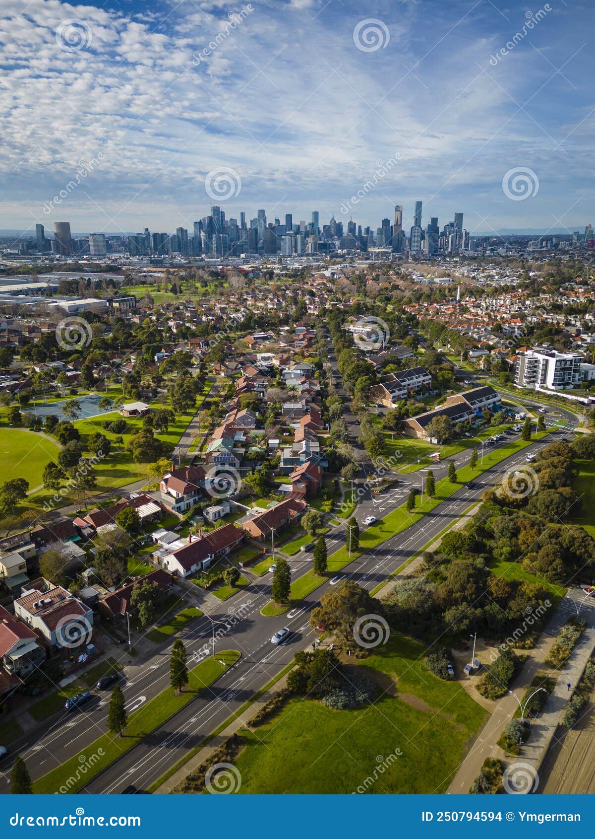 Aerial View of Melbourne CBD and Coastal Suburb Stock Photo - Image of ...