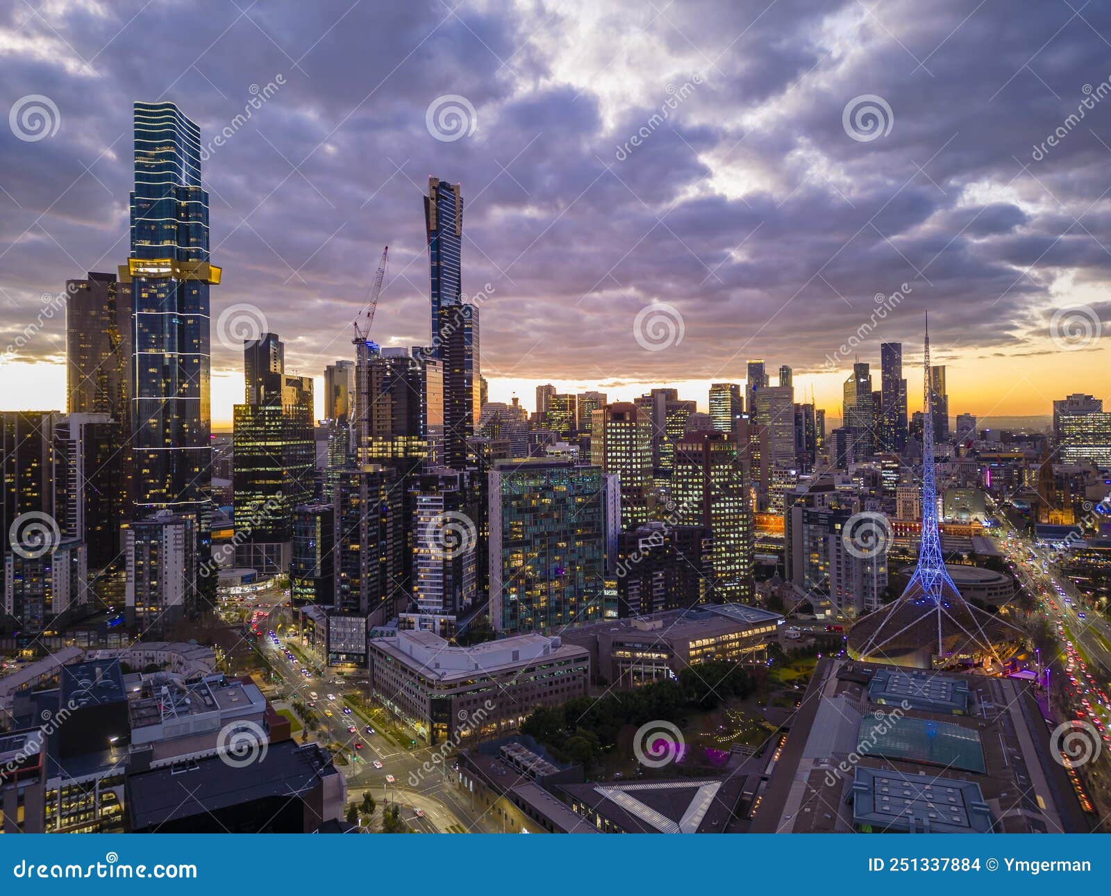 Aerial View of Melbourne at Night Stock Photo - Image of modern, view ...