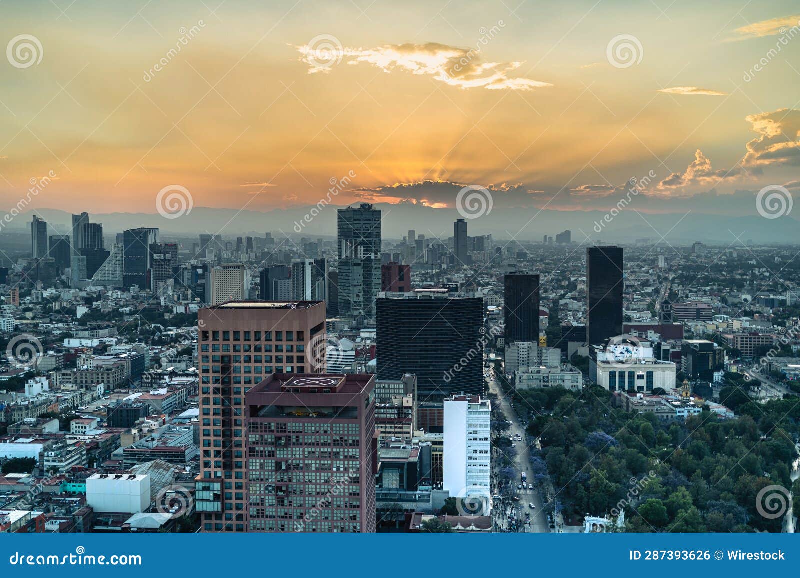 Aerial View of Mexico City at Sunset Stock Photo - Image of urban ...