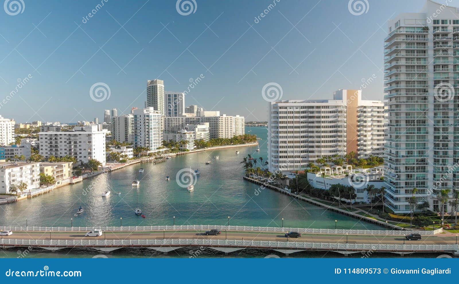 Aerial View of Miami Beach and Venetian Way at Sunset Stock Image ...